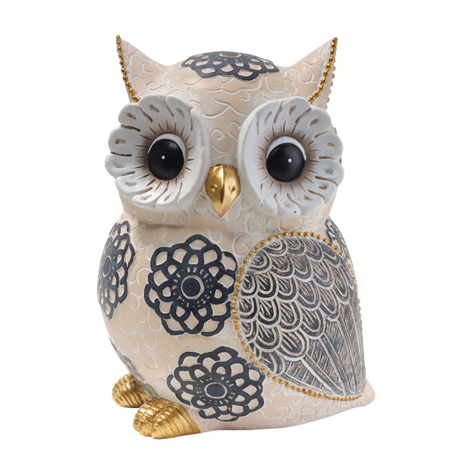 Flower Pattern Owl Statue Figurine Ornament Home Office Resins Animal ...