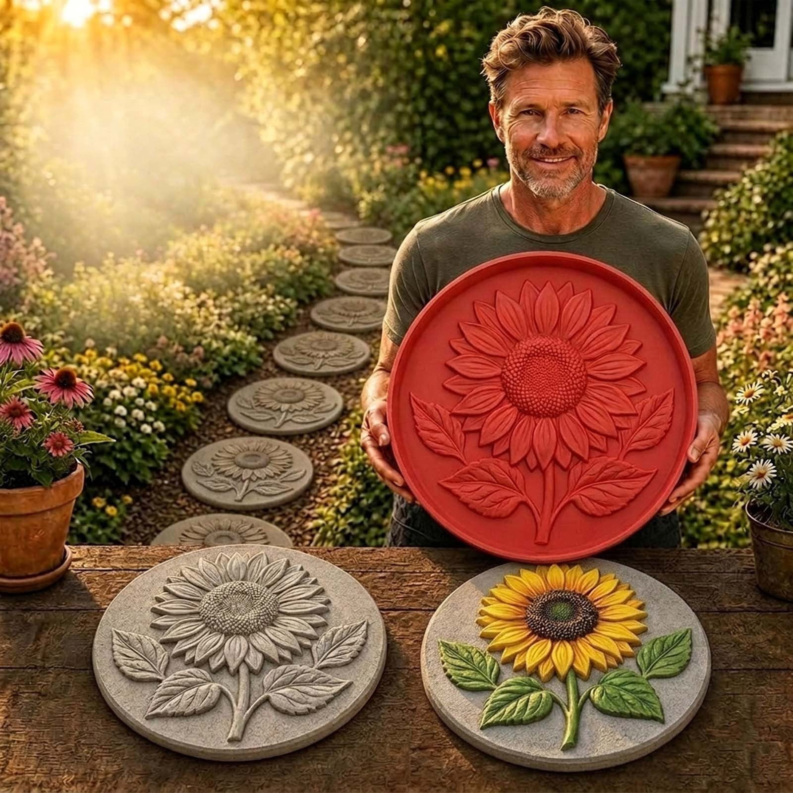 Flower Pattern Silicone Stepping Stone Mold, Round Cement Concrete ...