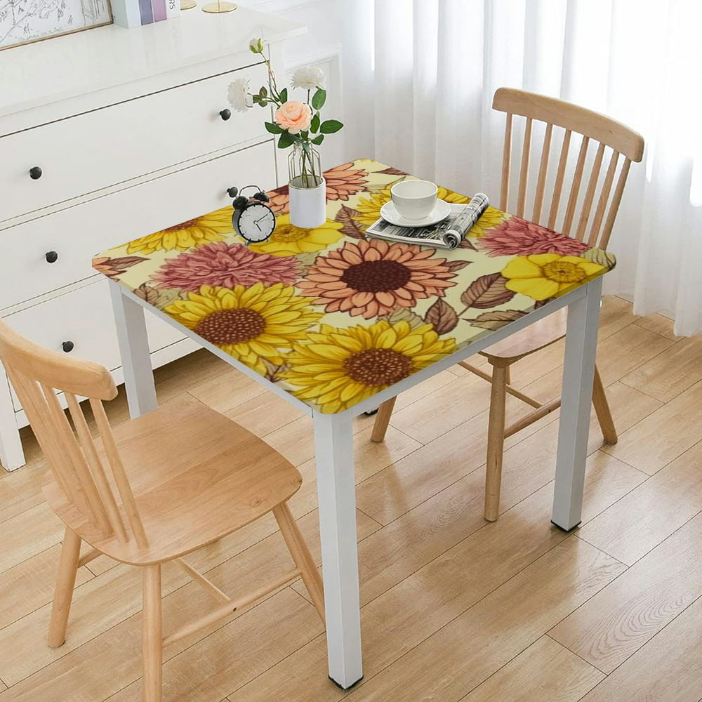Flower Pattern Square Tablecloth,Sunflower Theme,Washable Square Table ...