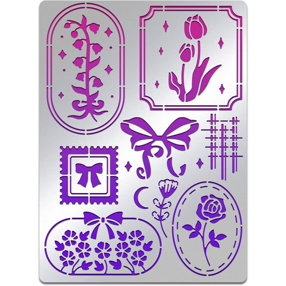 Flower Pattern Stainless Steel Stencils 5.5x7.5inch Flower Border ...