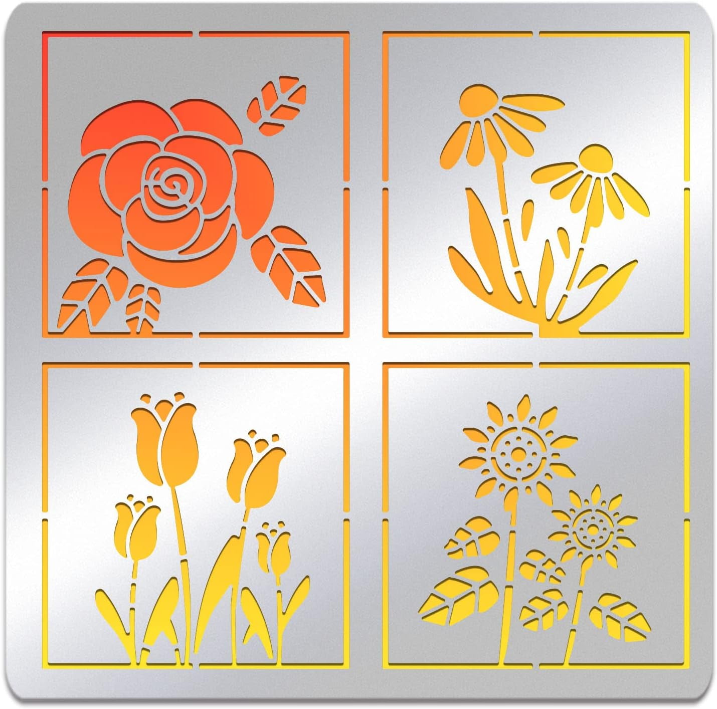 Flower Pattern Stencils 6x6inch Stainless Steel Painting Stencils Metal ...
