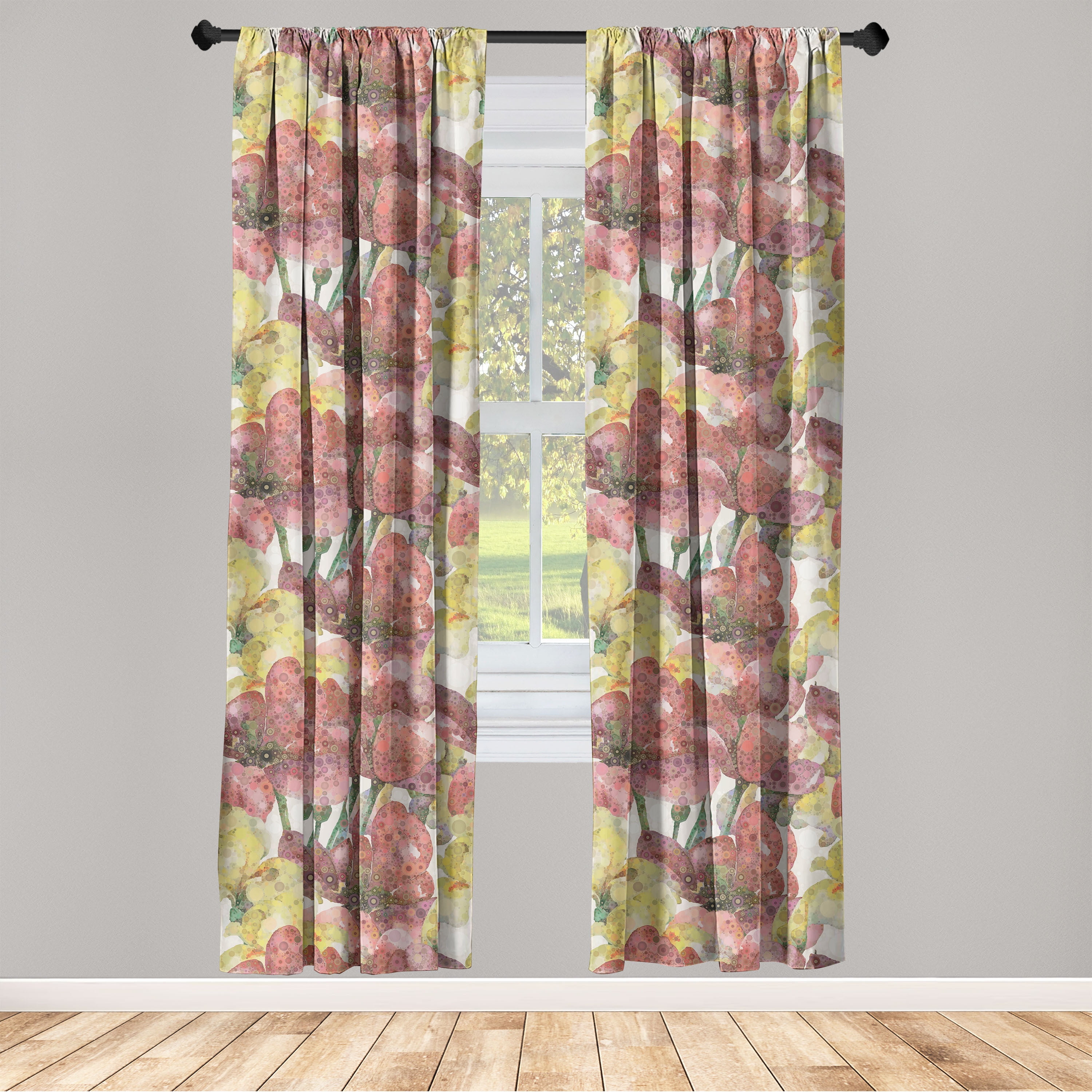 Flower Pattern Window Curtains, Bicolour Iris Floral in Watercolor ...