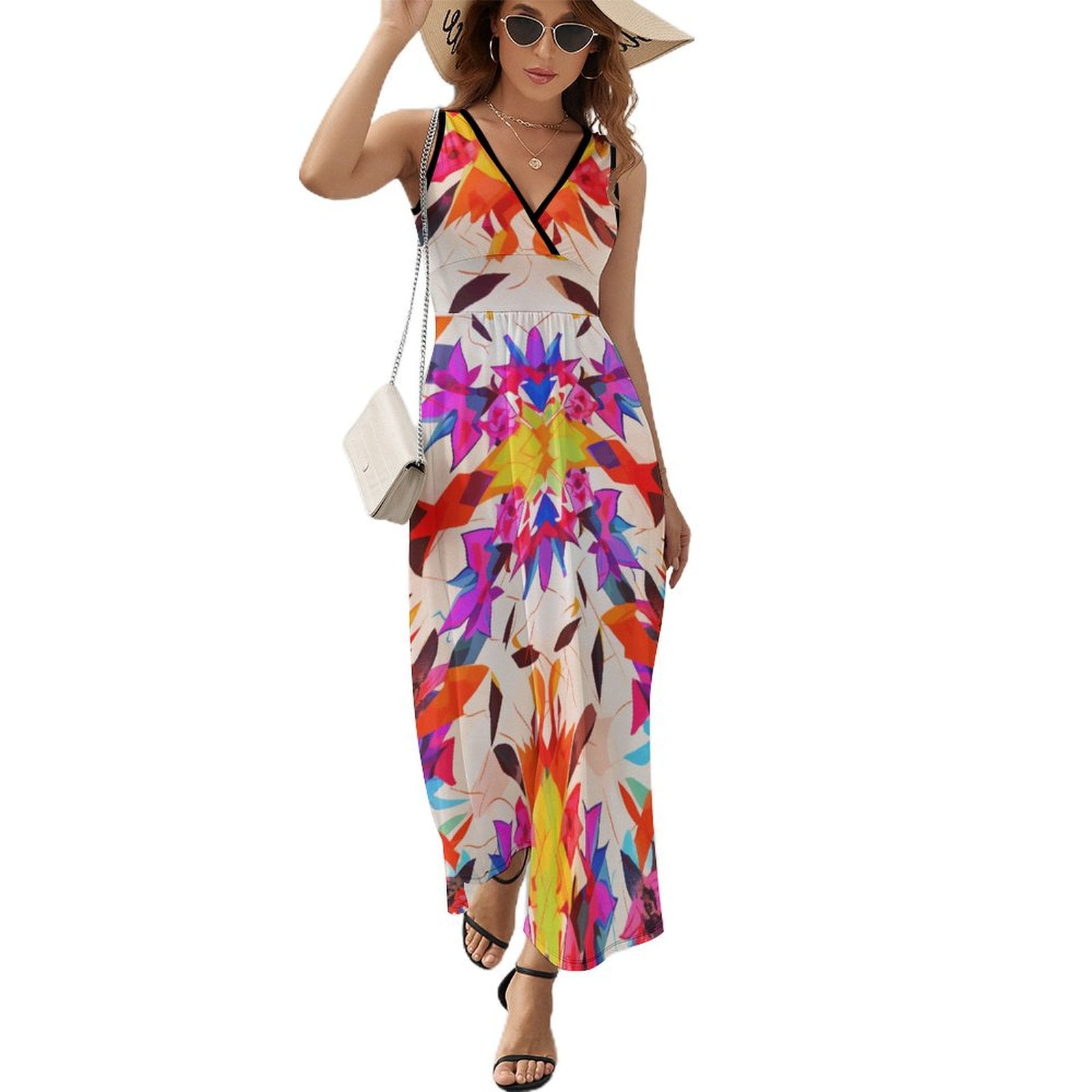 Flower Pattern Womens Summer Dresses 2024 Loose Sleeveless Dress ...