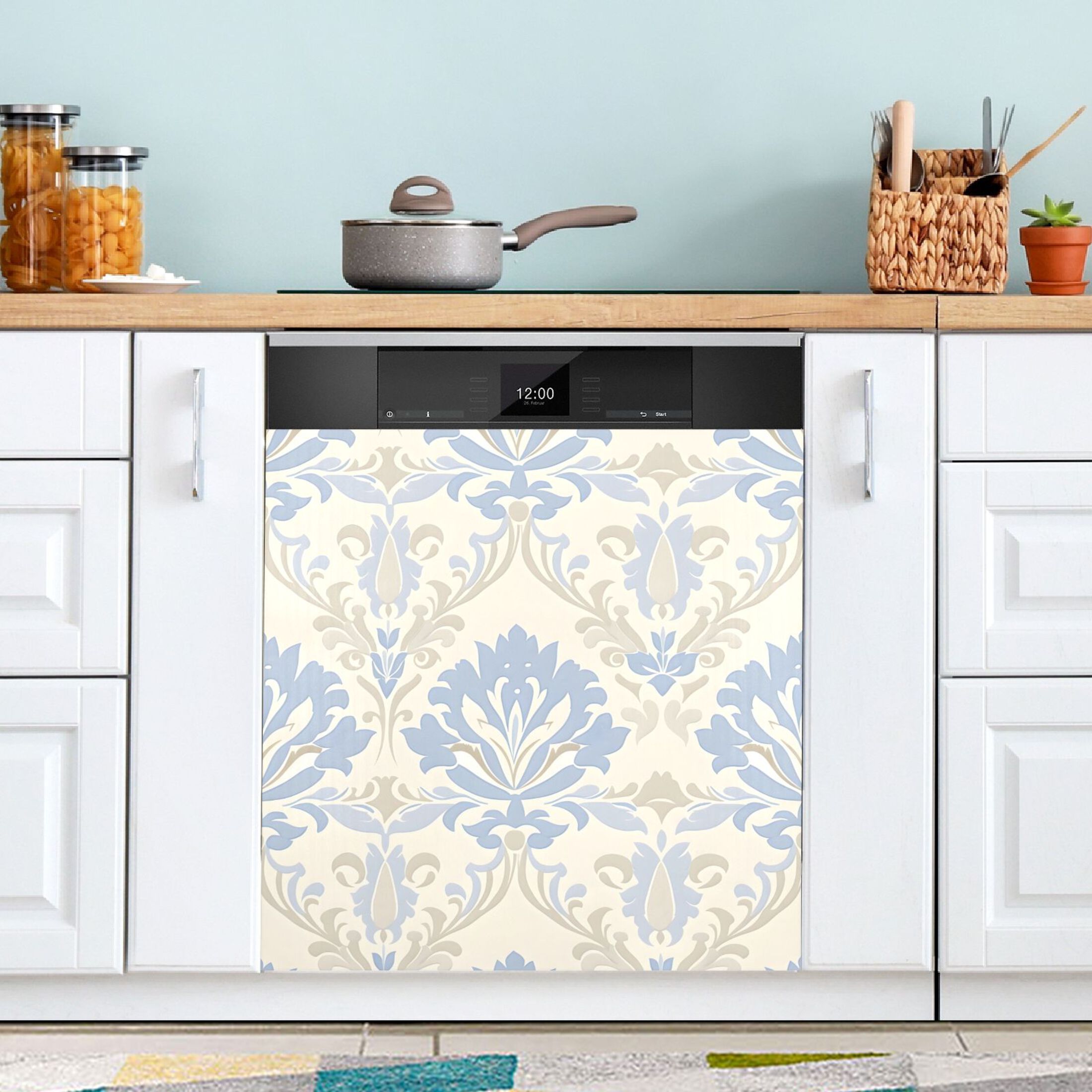 Flower Pattern in Light Blue and Beige Dishwasher Magnet Refrigerator ...