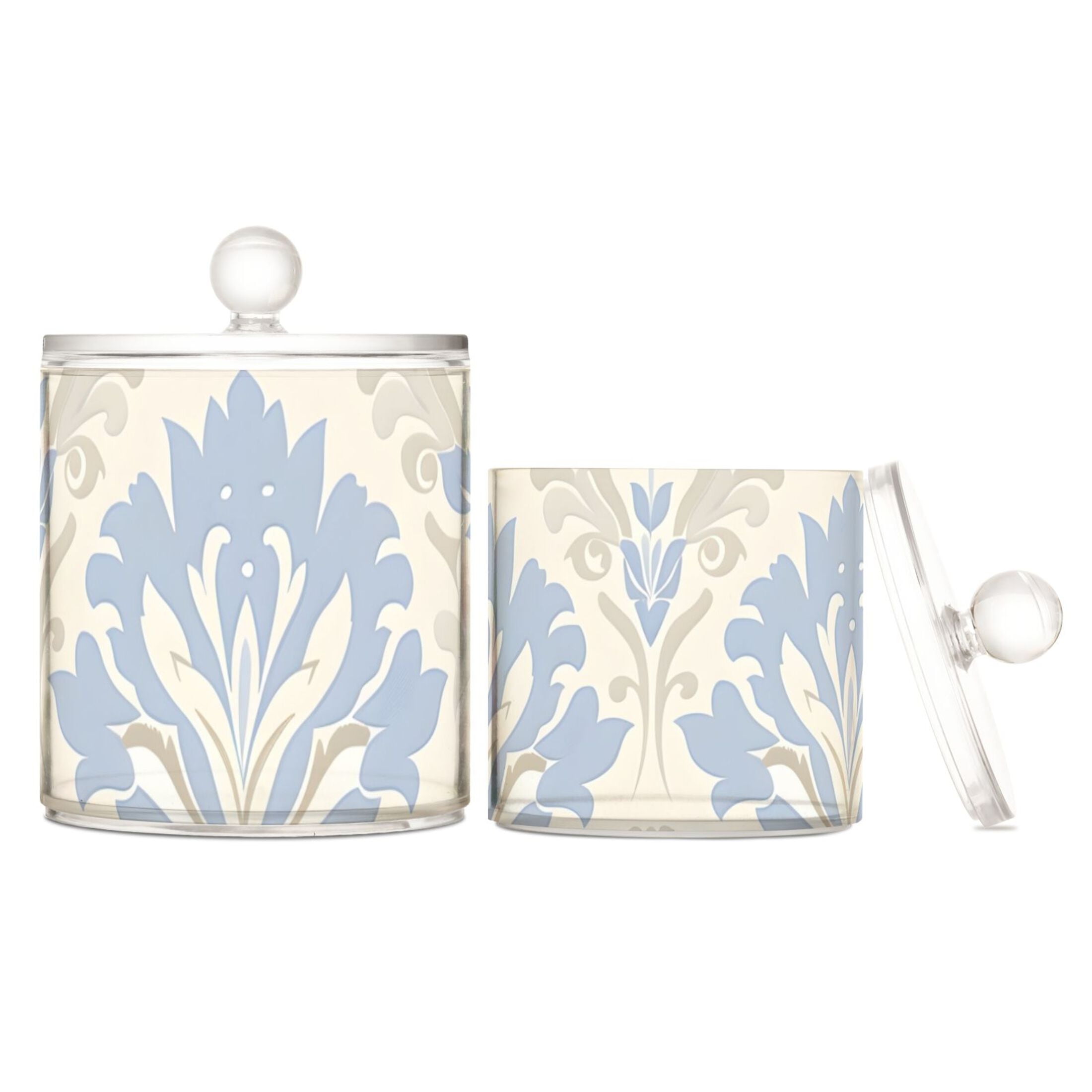 Flower Pattern in Light Blue and Beige Translucent Plastic Cans Storage ...