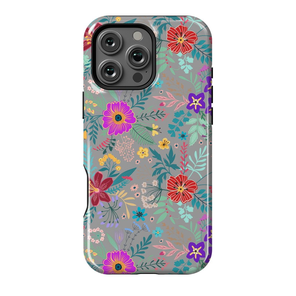 Flower Patterns On Gray Floral Phone Case for iPhone 11 12 13 14 15 16 ...