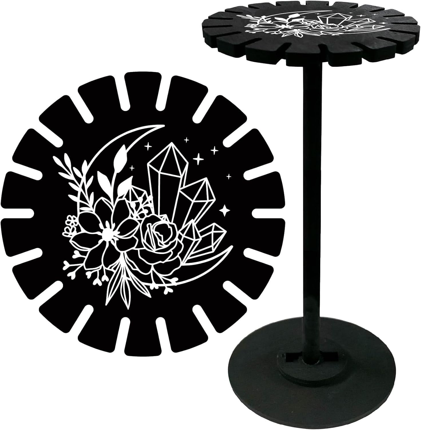 Flower Pendulum Holder Moon Star Leaf Black Wooden Display Stand Rustic ...