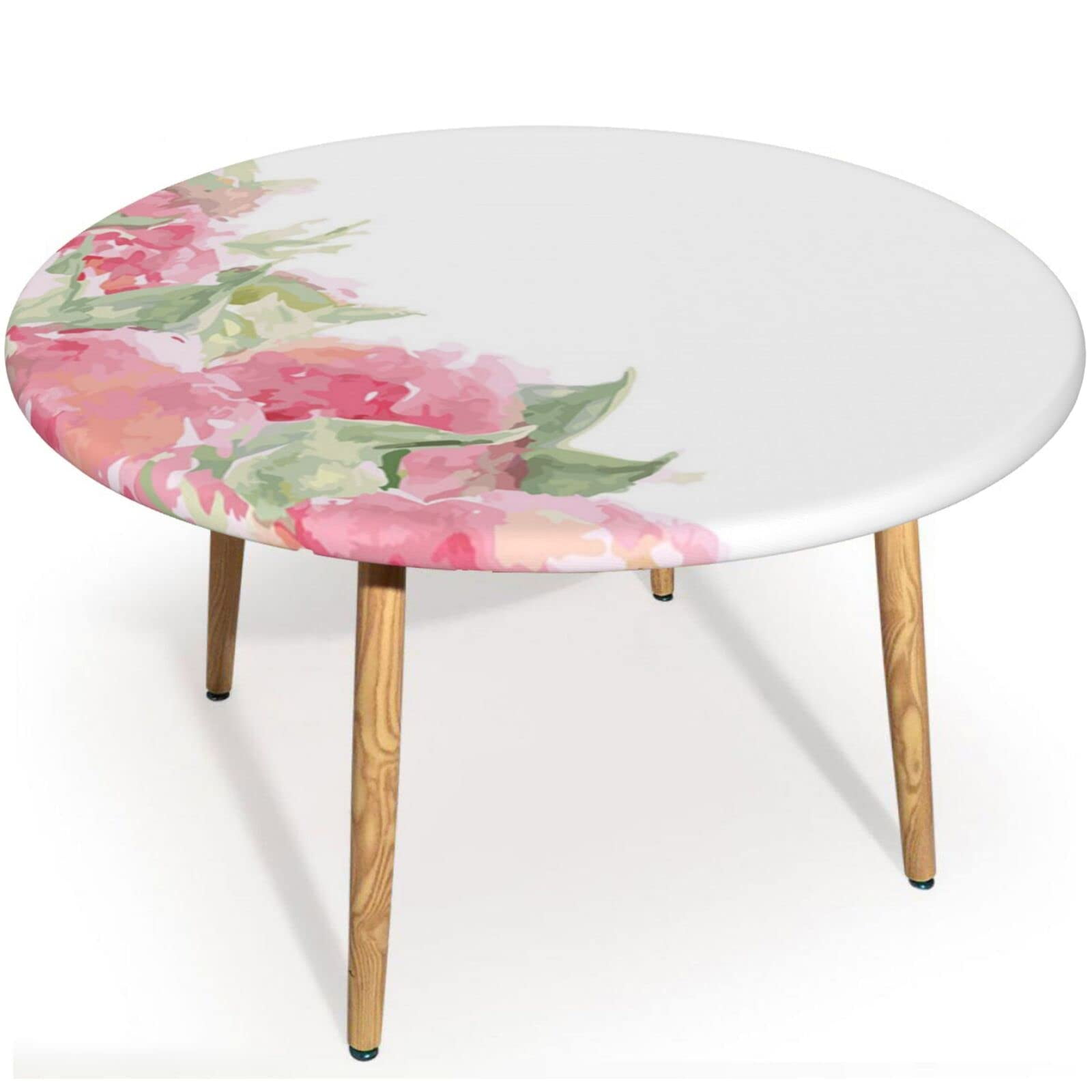 Flower Peonies Round Fitted Tablecloth Floral Pattern Elastic Edge ...