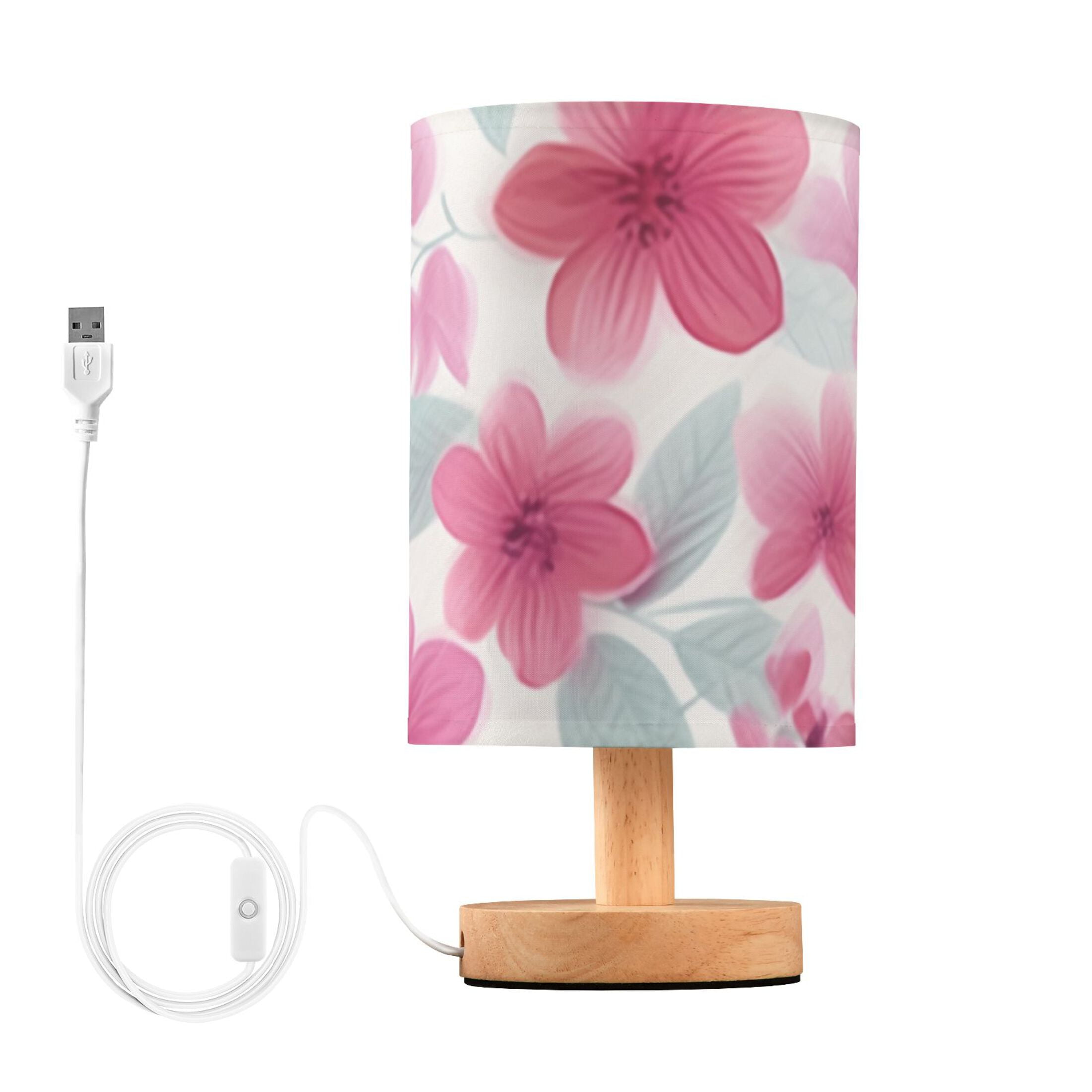 Flower Pink Bedside Table Lamp LED Warm Lights with USB Charging Port ...