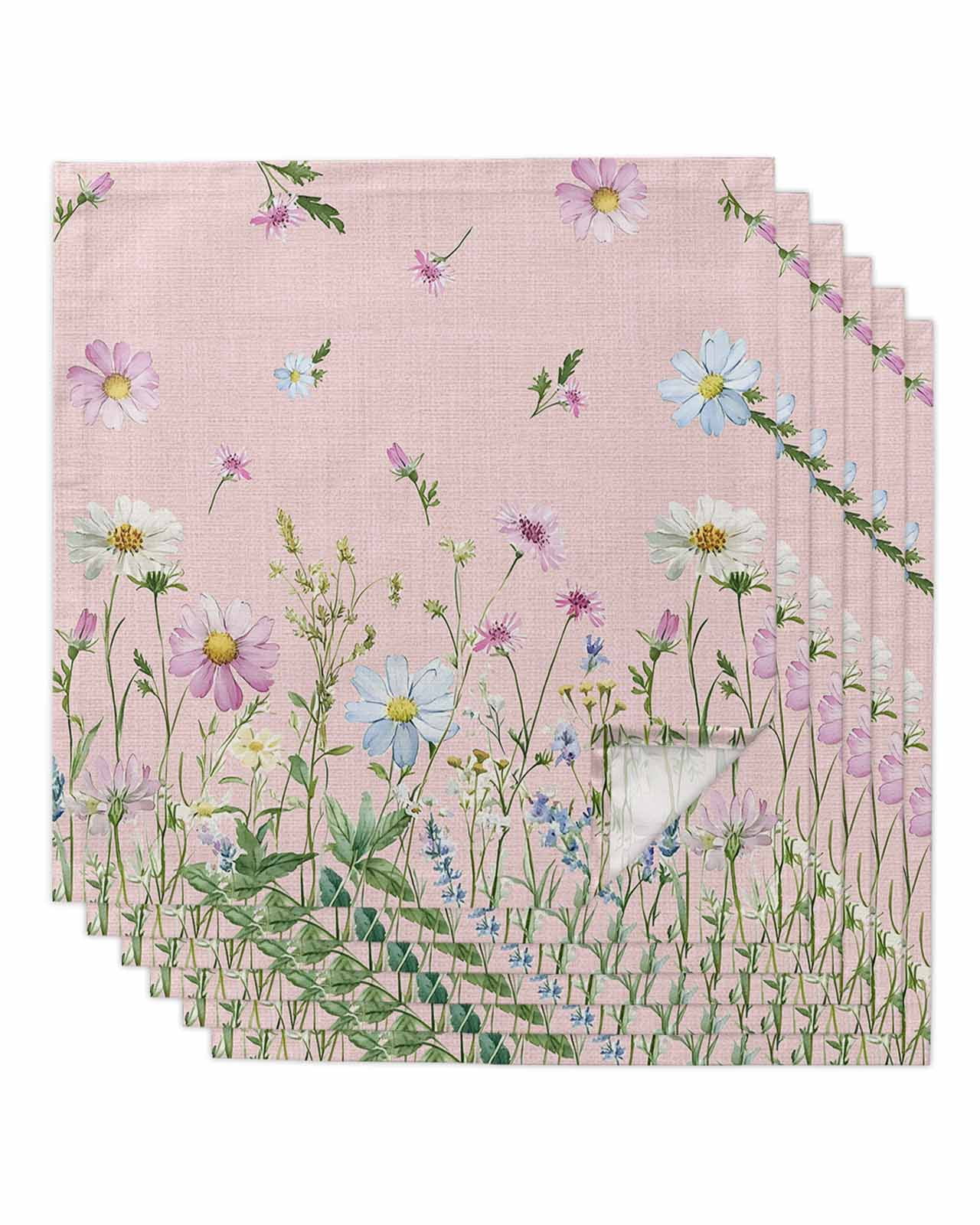 Flower Pink Cloth Napkins Set of 6 Reusable Dinner Napkins, Blue Pink ...