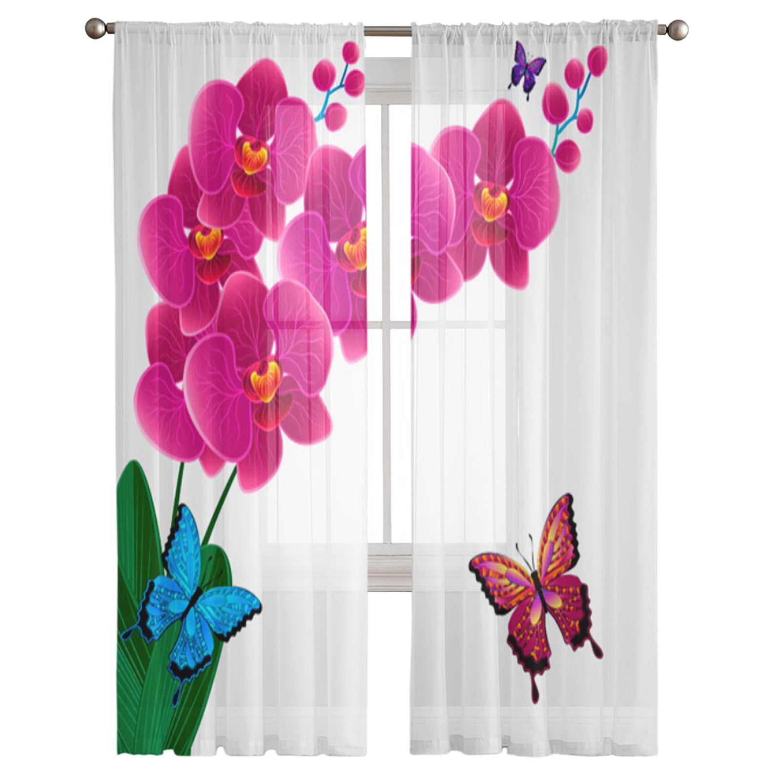 Flower Pink Orchid Reflection Sheer Curtains for Girl Kids Bedroom ...