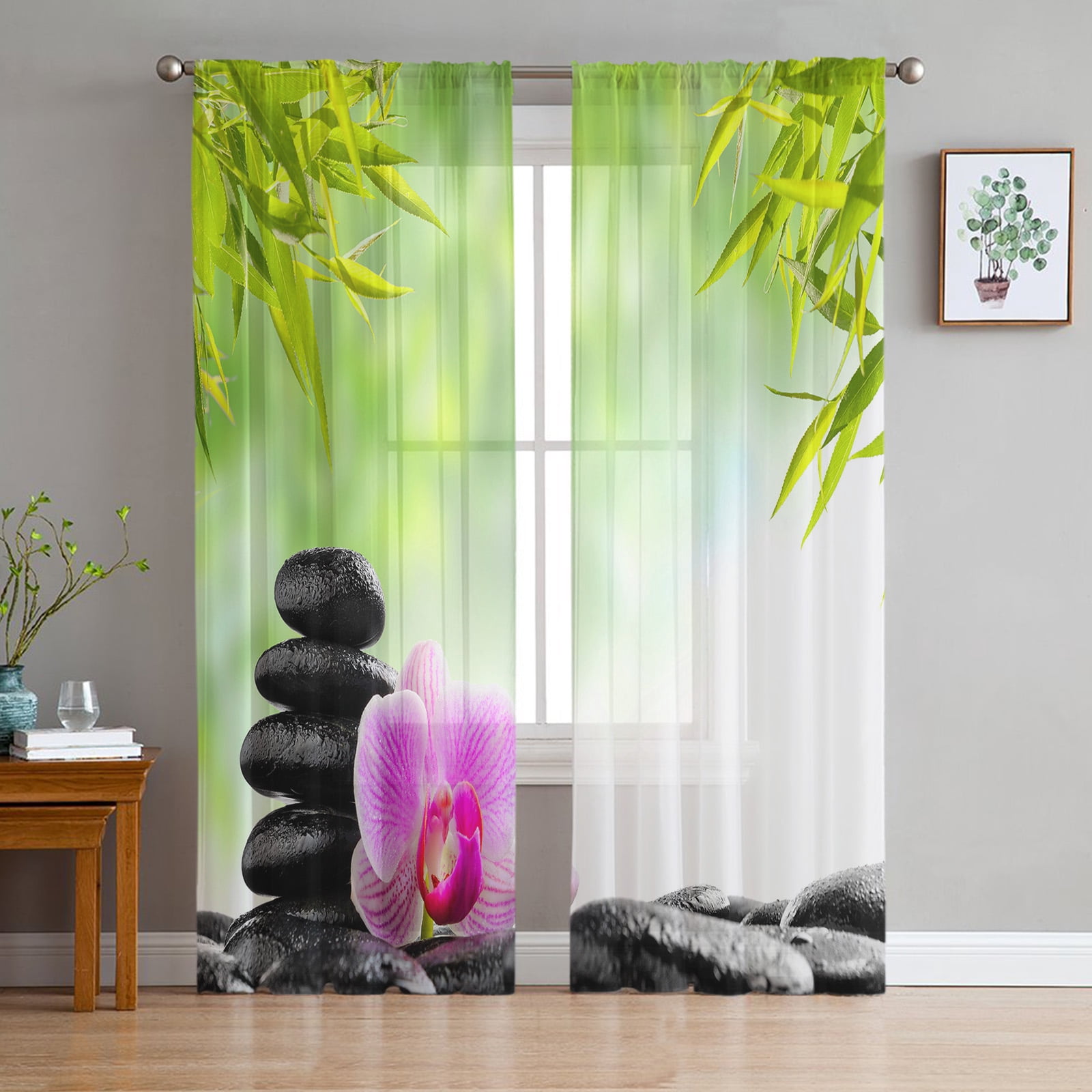 Flower Pink Orchid Reflection Sheer Curtains for Girl Kids Bedroom ...