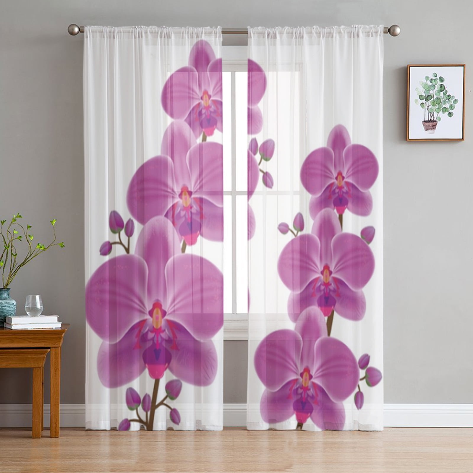 Flower Pink Orchid Reflection Sheer Curtains for Girl Kids Bedroom ...