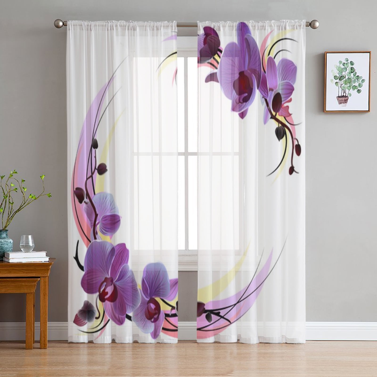 Flower Pink Orchid Reflection Sheer Curtains for Girl Kids Bedroom ...