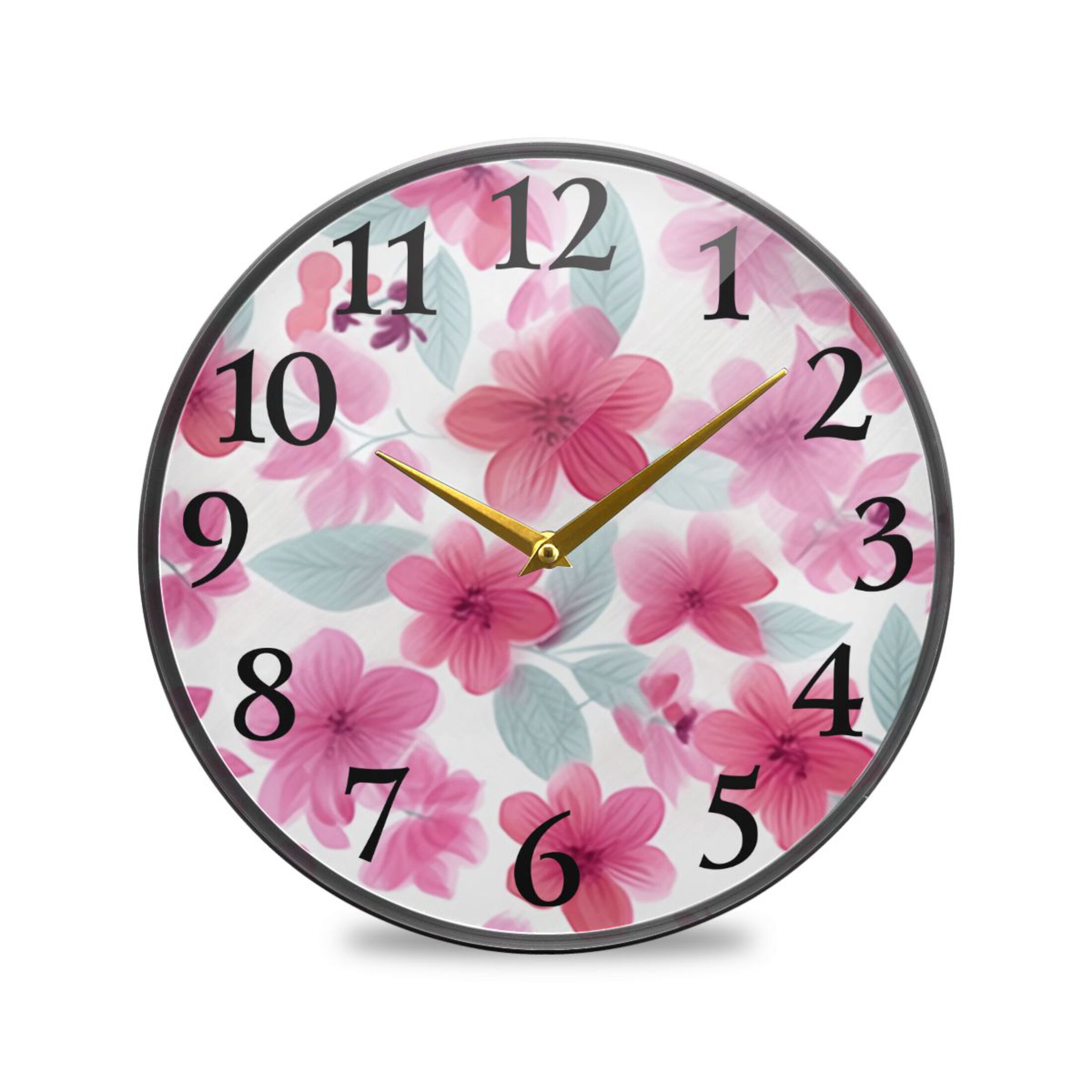 Flower Pink Wall Clocks Battery Operated 11.9 Inch Round Clock Acrylic ...
