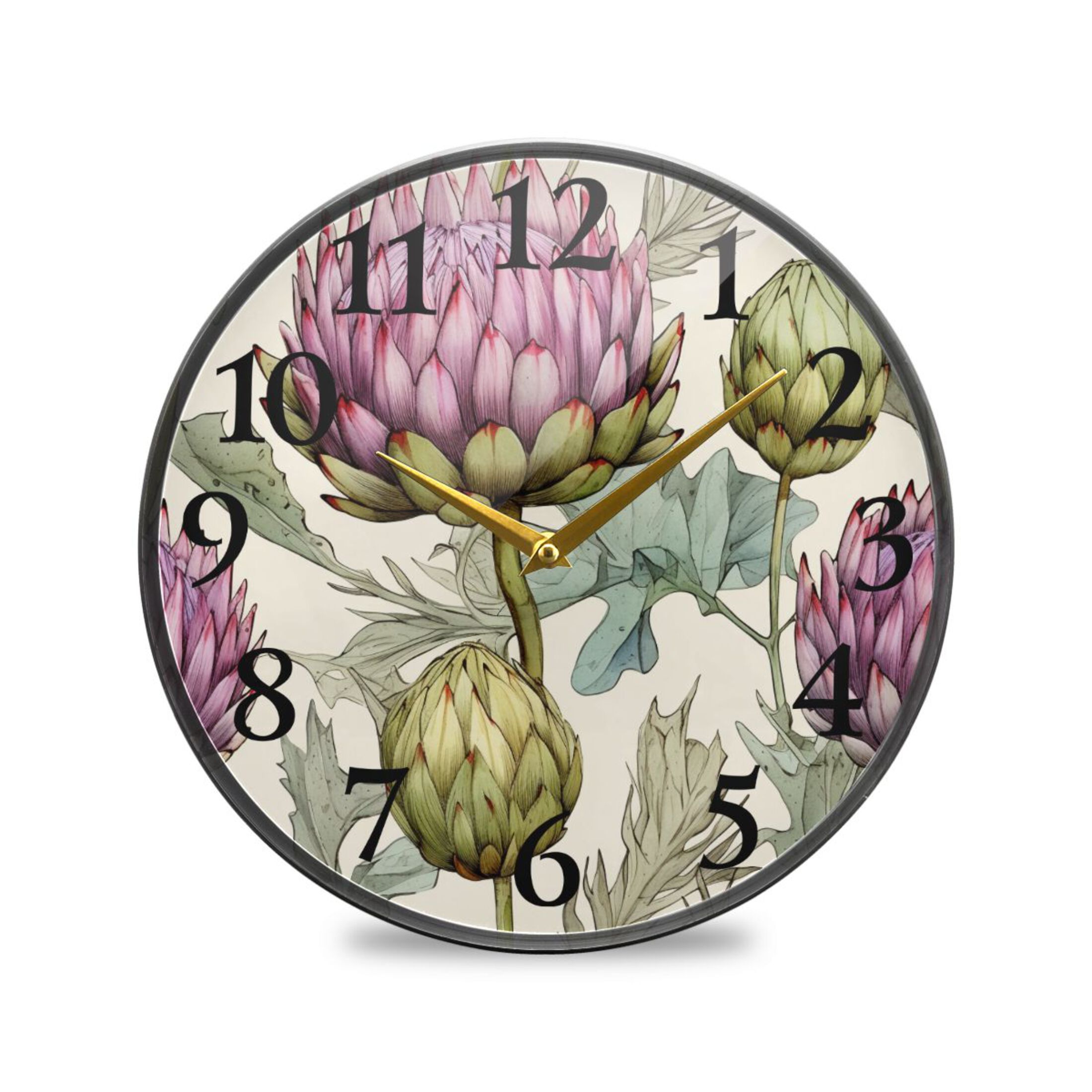 Flower Pink Wall Clocks Battery Operated 9.5 Inch Round Clock Acrylic ...