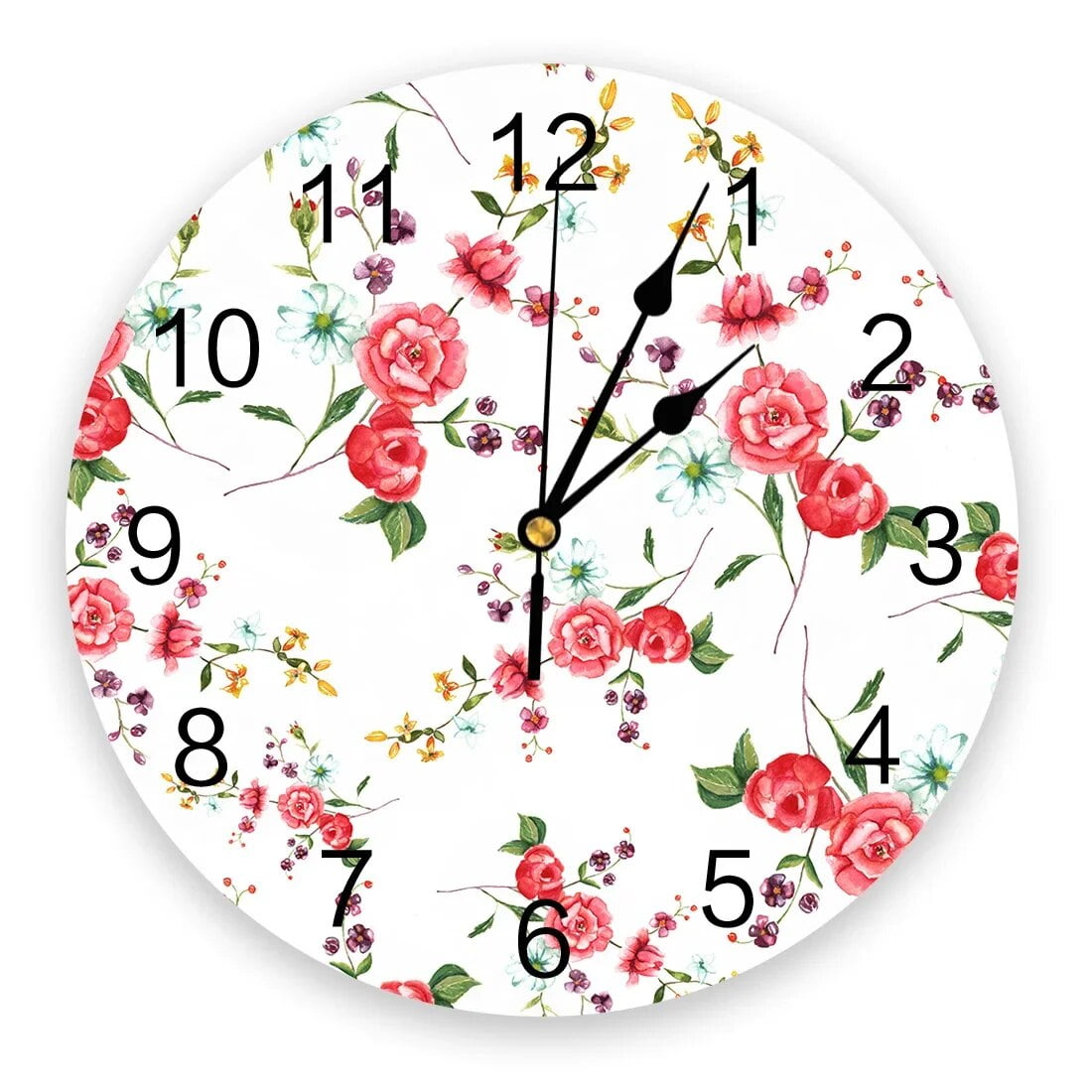 Flower Pink Watercolor Daisy Spring Large Wall Clock Dinning Restaurant ...