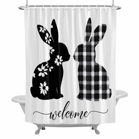 Flower Plaid Bunny Shower Curtain for Bathroom, Spring Rabbit ...