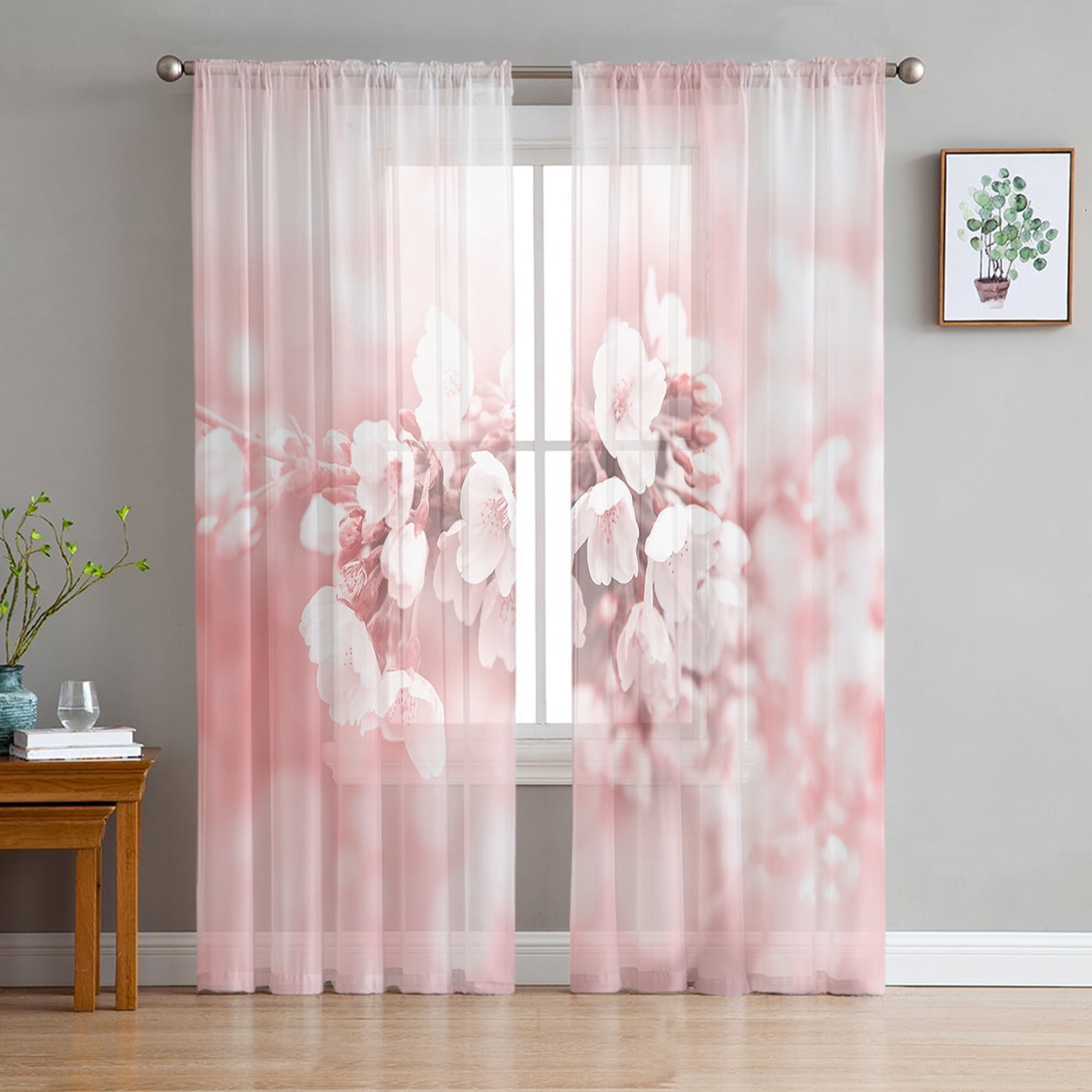 Flower Plant Cherry Blossom Pink Window Curtains Bedroom Modern Drape ...