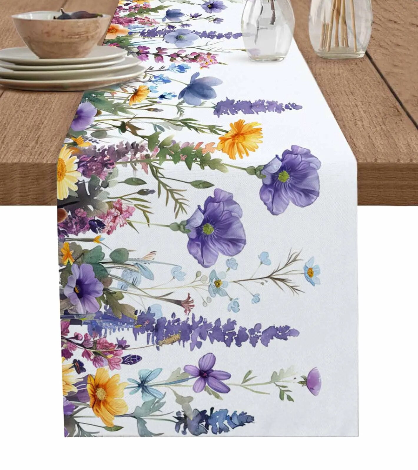 Flower Plant Daisy Lavender Table Runner Wedding Decor Table Runner ...