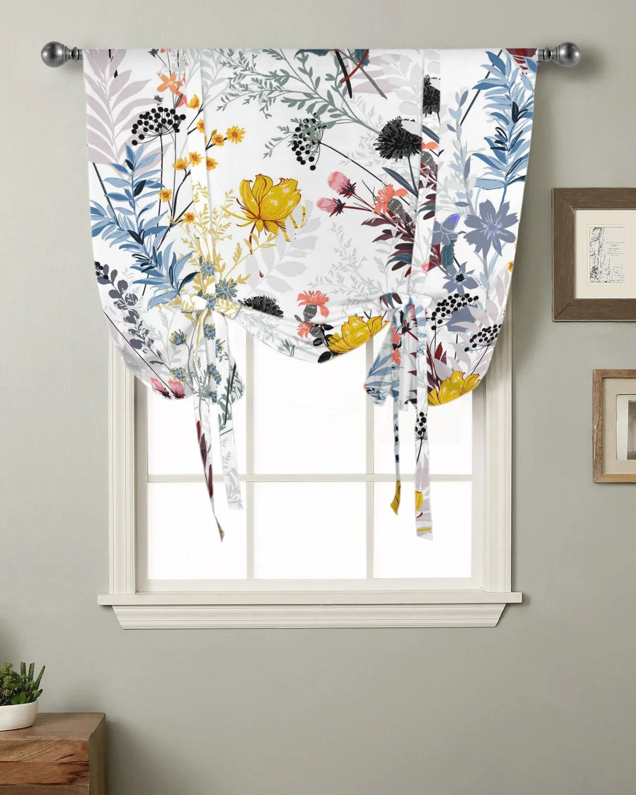 Flower Plant Dandelion Leaves Kitchen Short Window Curtain Rod Pocket ...