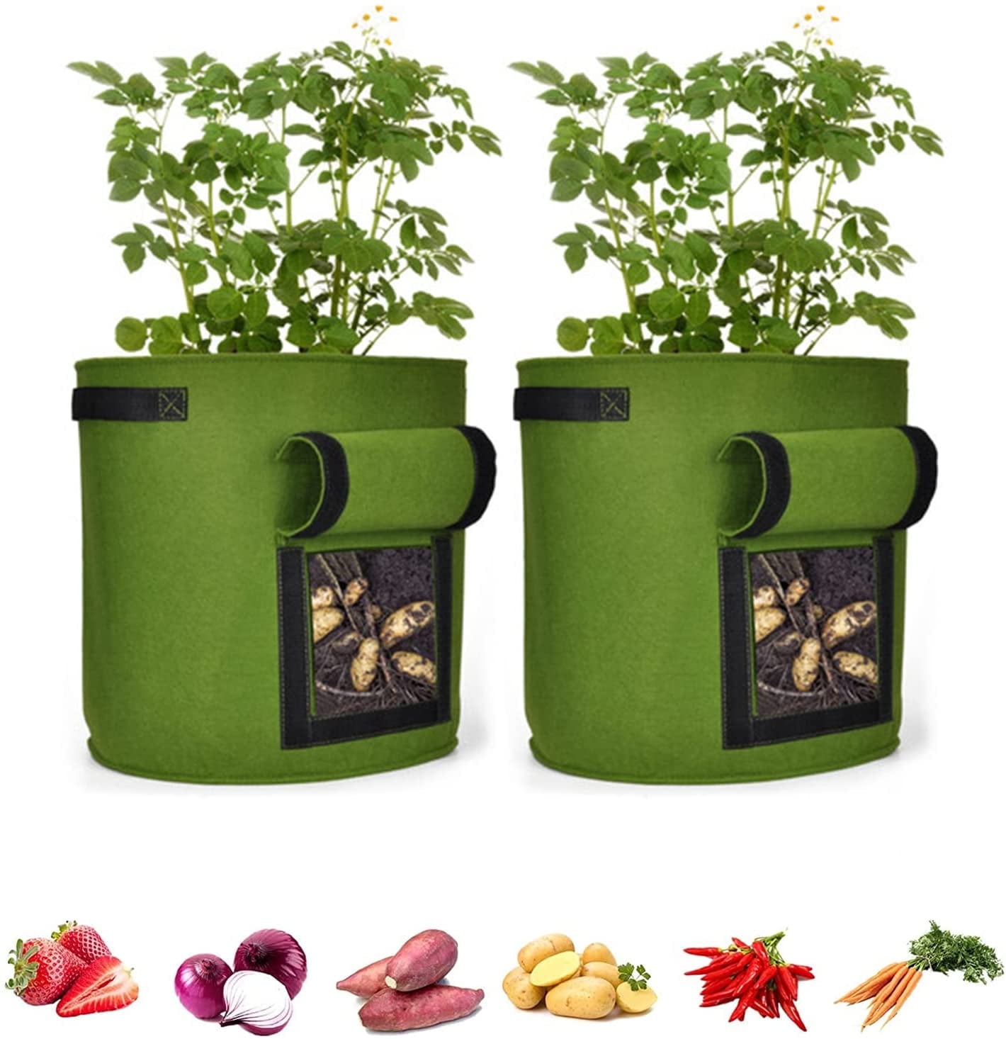 Flower/Plant Grow Bags 2 Pack 10 Gallons Potato Planter Bag, Strong ...