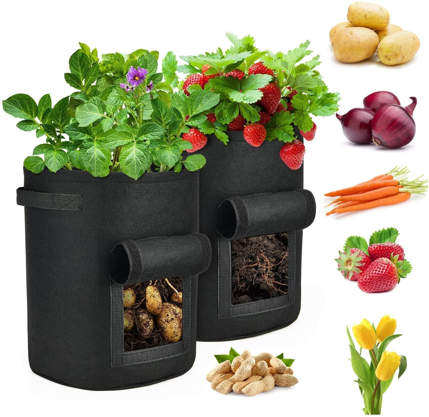 Flower/Plant Grow Bags 2 Pack 10 Gallons Potato Planter Bag, Strong ...