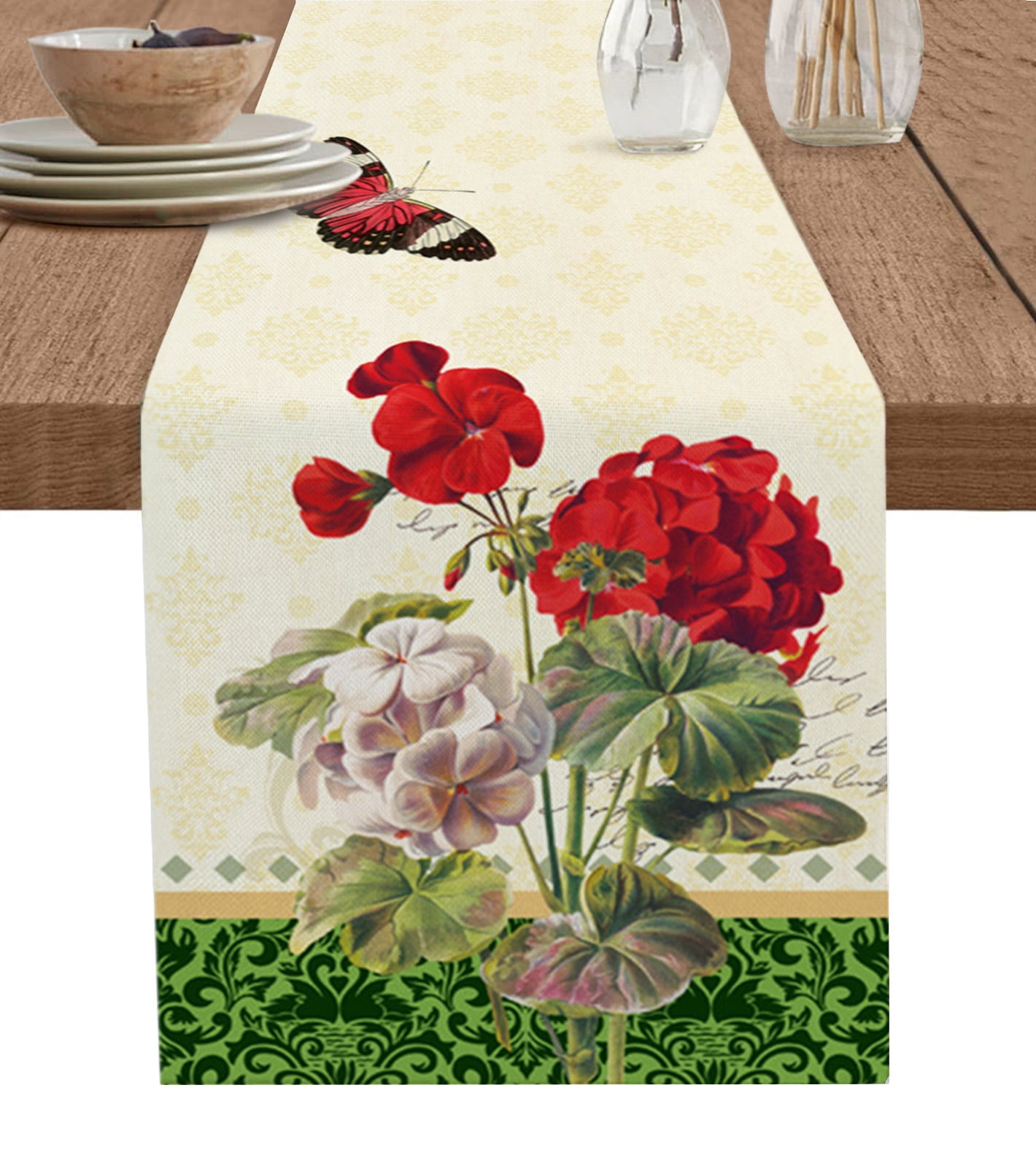 Flower Plant Rose Table Runner Home Wedding r Table Flag Mat Table ...
