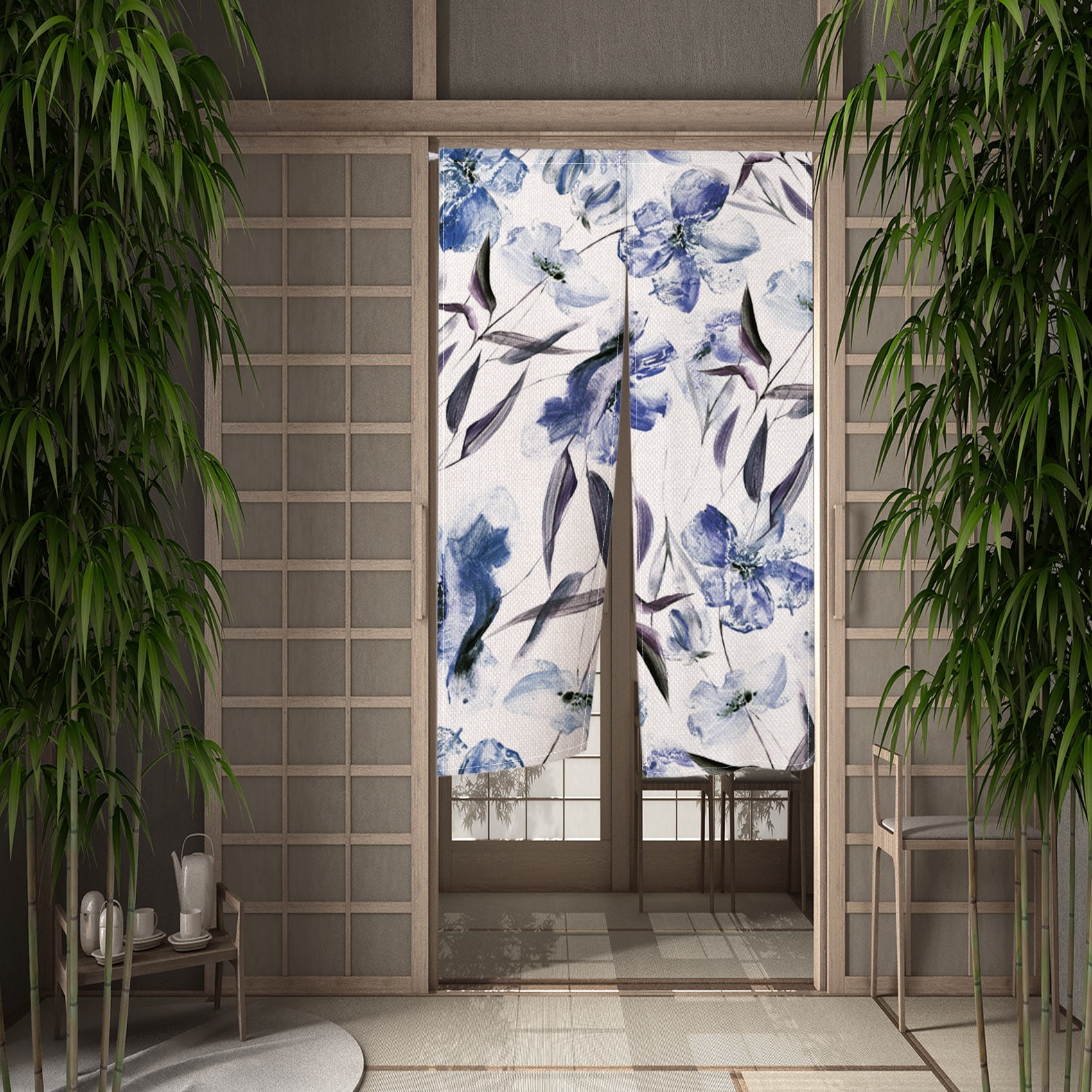 Flower Plant Spring Japanese Curtain for Wall Door Noren Leaf Lotus ...