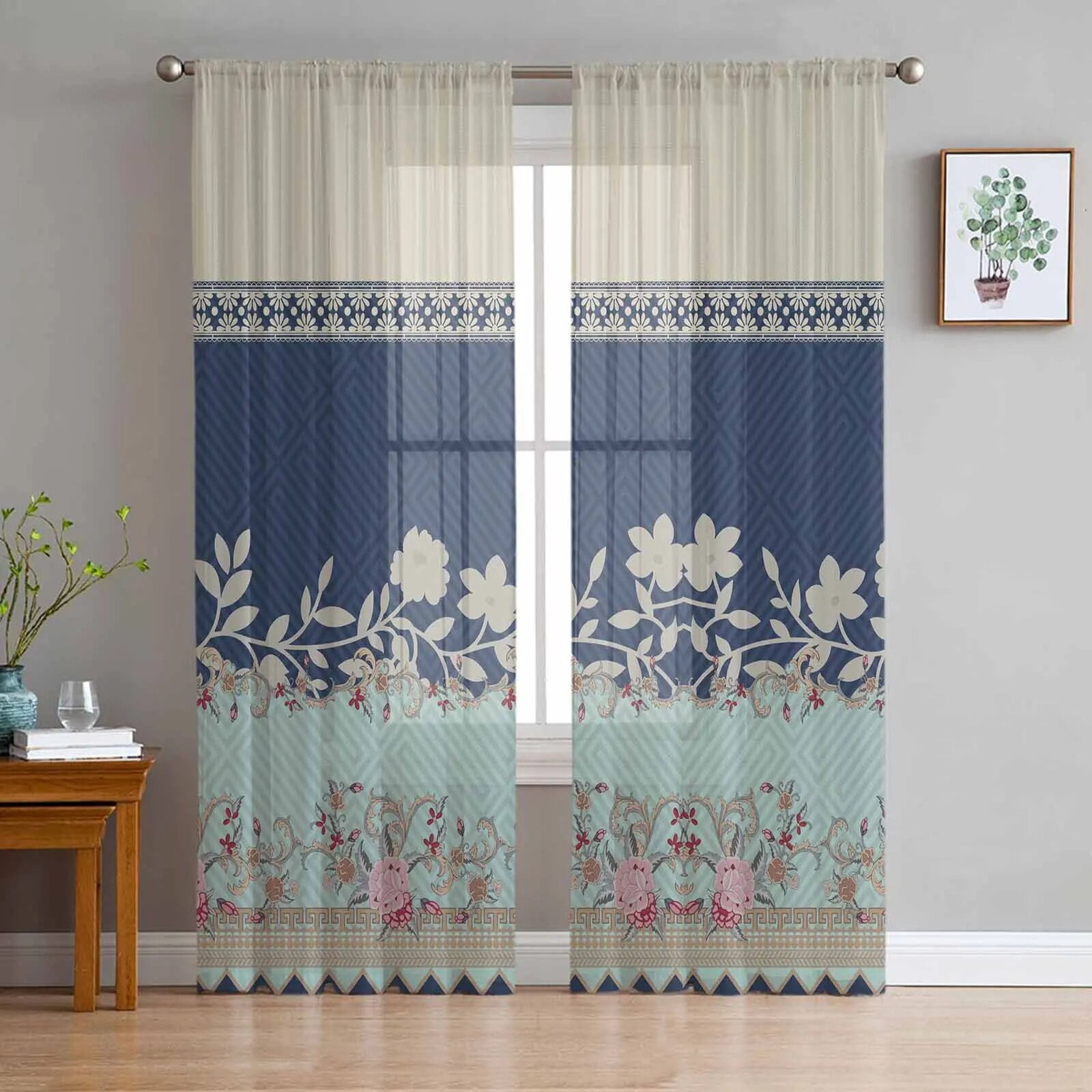 Flower Plant Tulle Curtain for Living Room Bedroom Window Treatment ...