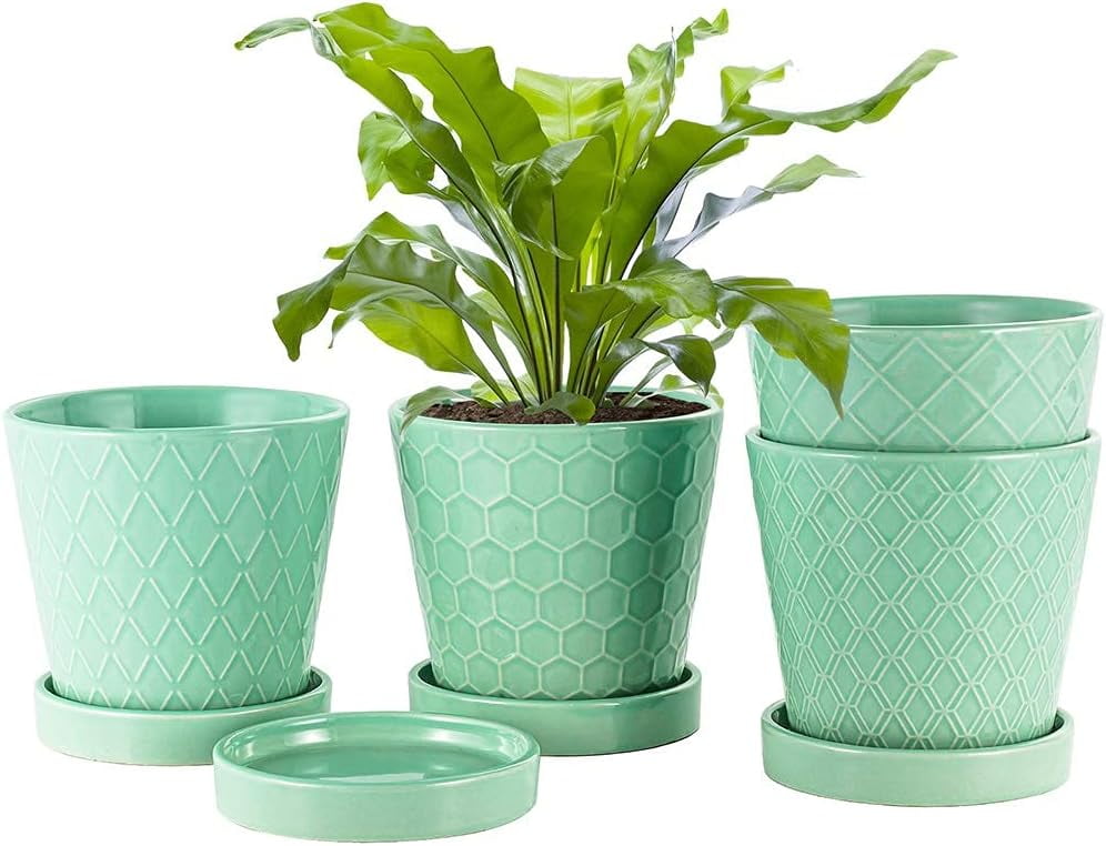 Flower Planter –5 inch Ceramic Plant Pots with Drainage Holes and ...