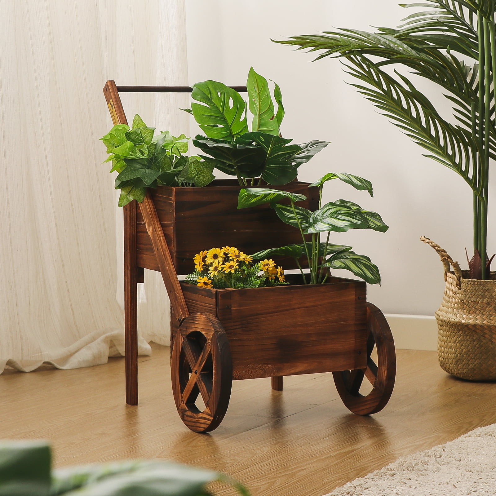 Flower Planter Two Tier Vertical Pot Wooden Wagon Cart Flower Box ...