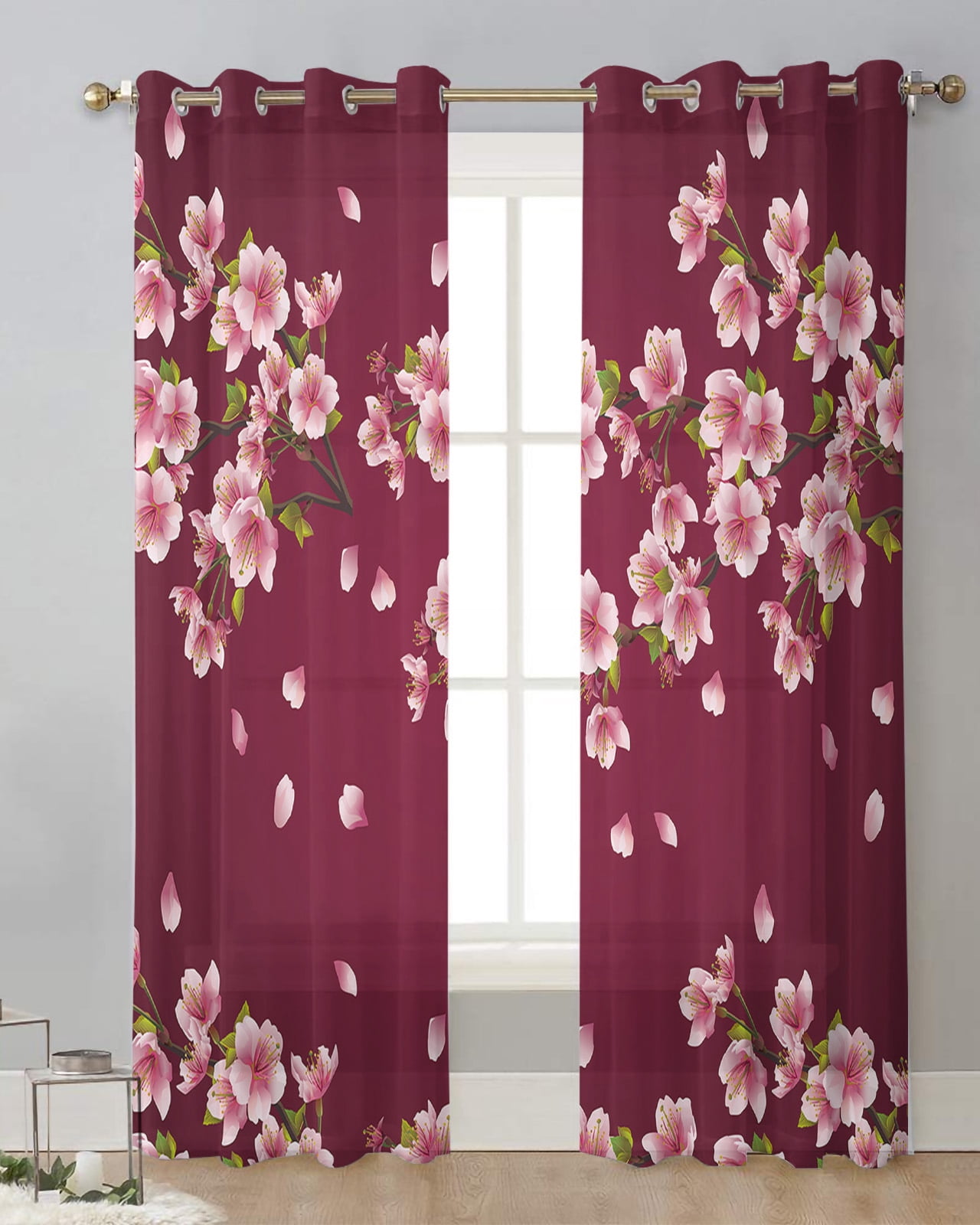 Flower Plum Blossom Petals Branch Gradually Red Voile Hanging Curtain ...