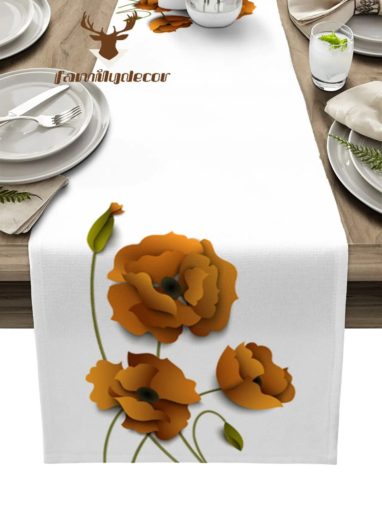 Flower Poppy White Table Runner Home Wedding r Table Flag Mat Table ...