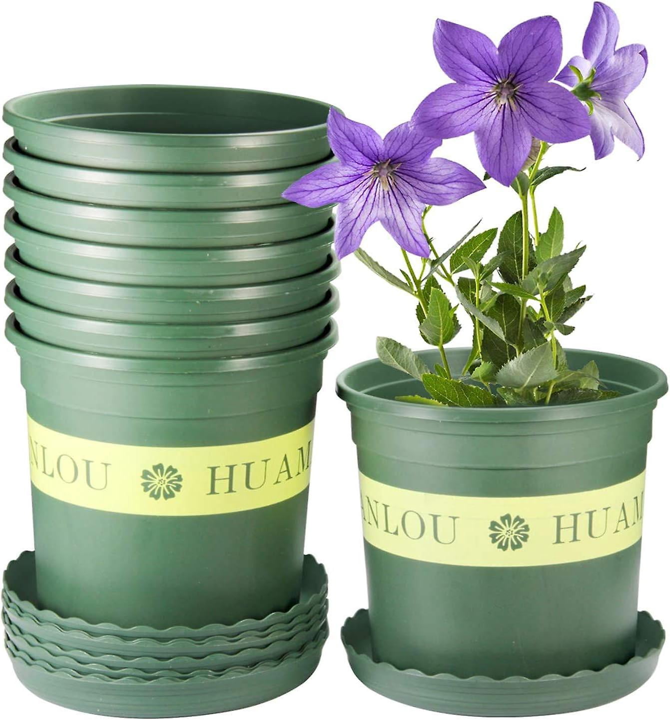 Flower Pot, 1 Gallon Plant Pots, Pots with Drainage Hole and Tray, 10 ...