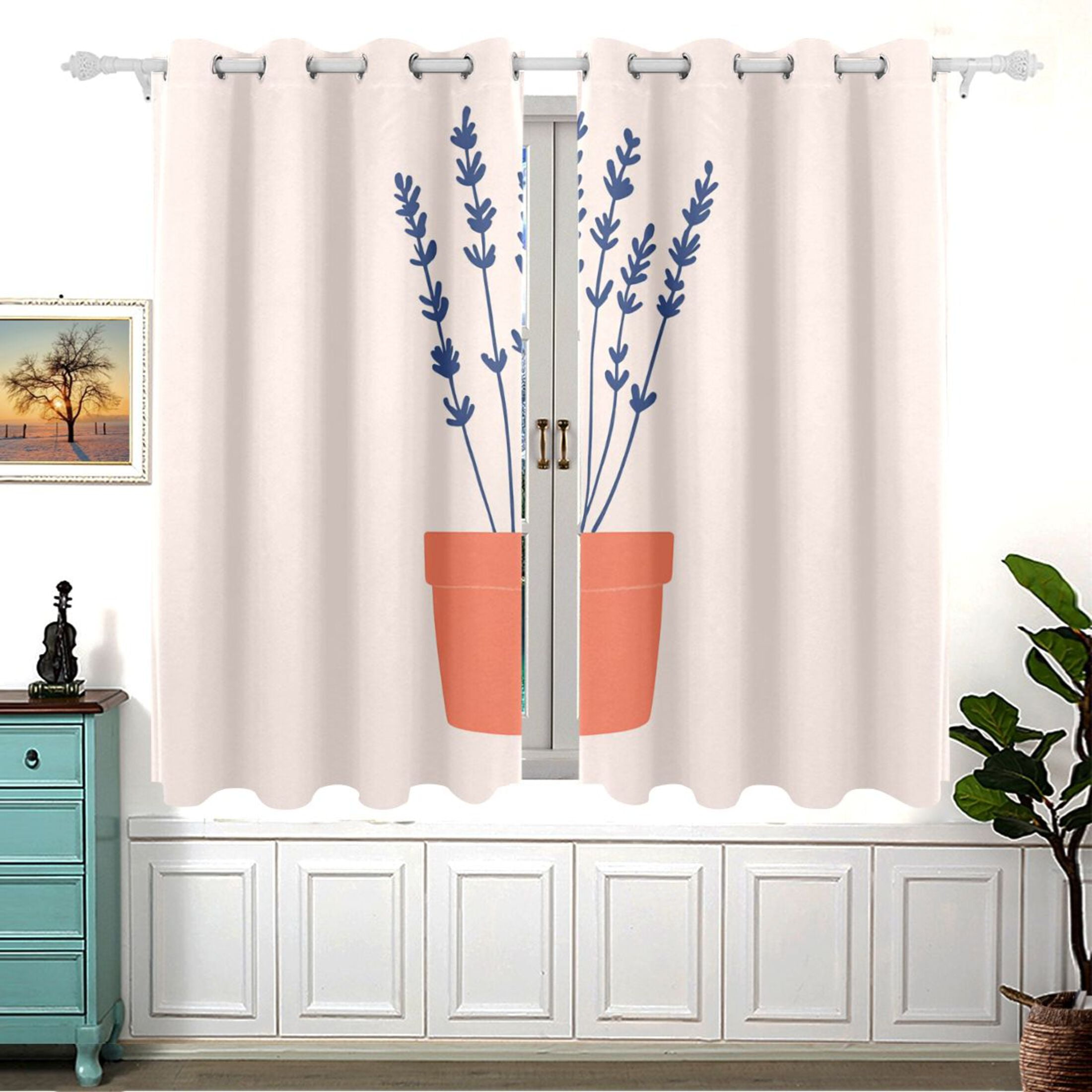 Flower Pot 2 Panels 54x55 Inch Blackout Curtains Thermal Insulated for ...