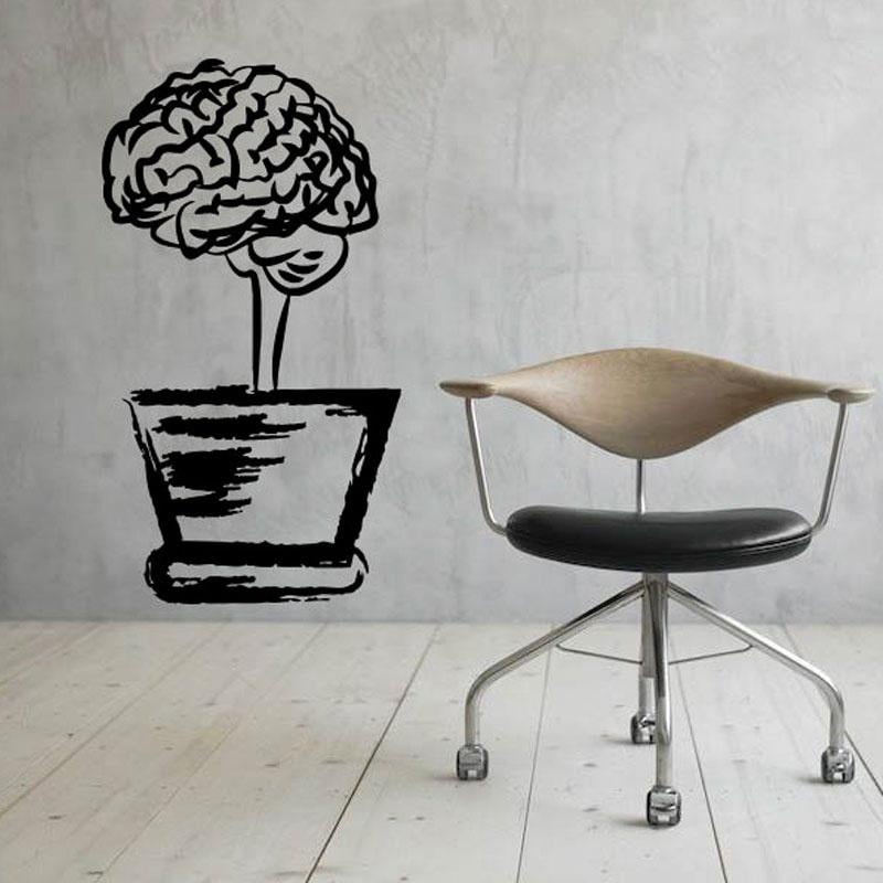 Flower Pot Brain Wall Vinyl Decal Science Office Interior Home Decor ...