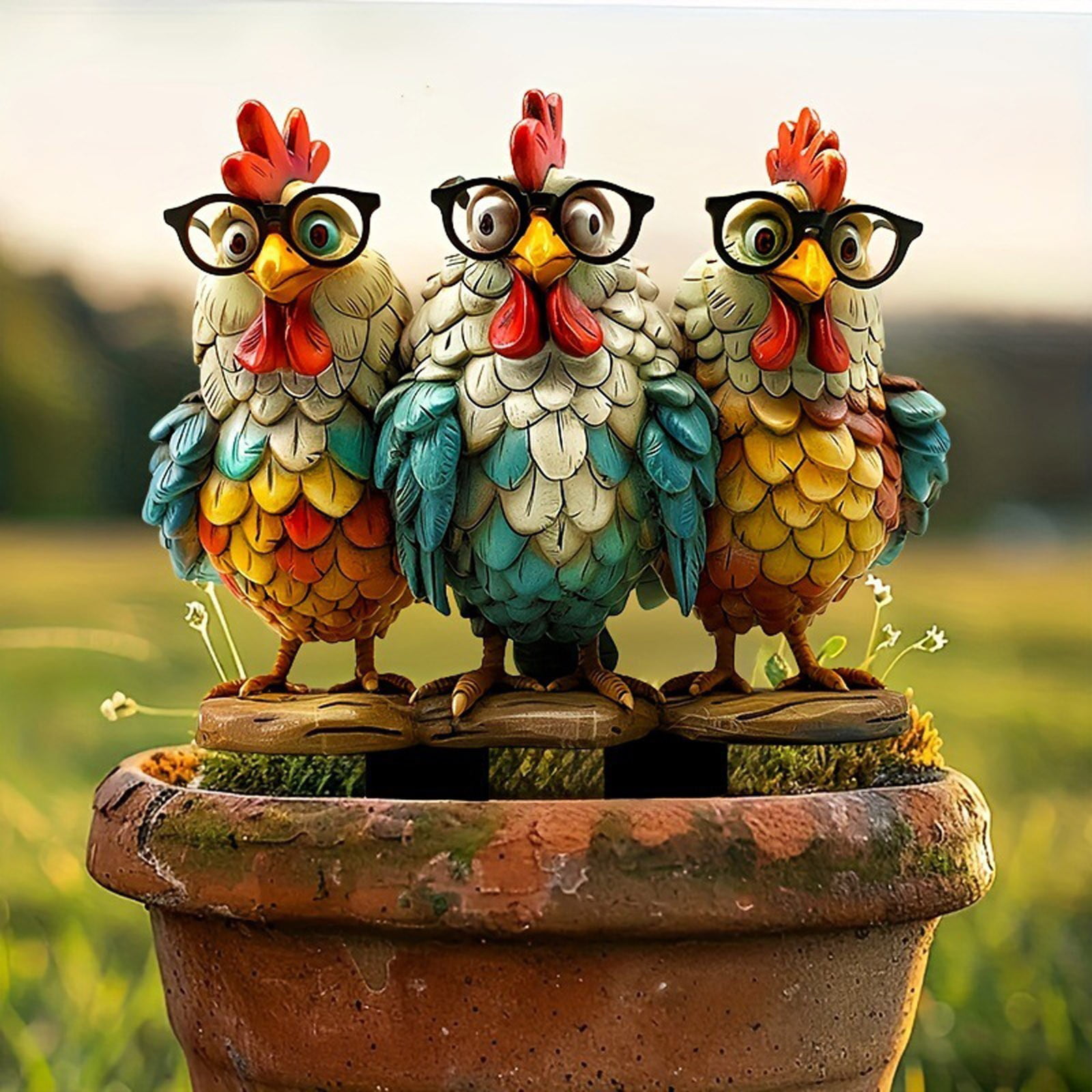 Flower Pot Decoration Chickens, Bohemian Yard Chicken Brothers Acrylic ...