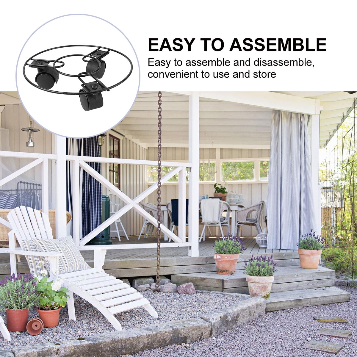 Flower Pot Holder with Wheels Round Iron Plant Stand Movable Flower Pot ...