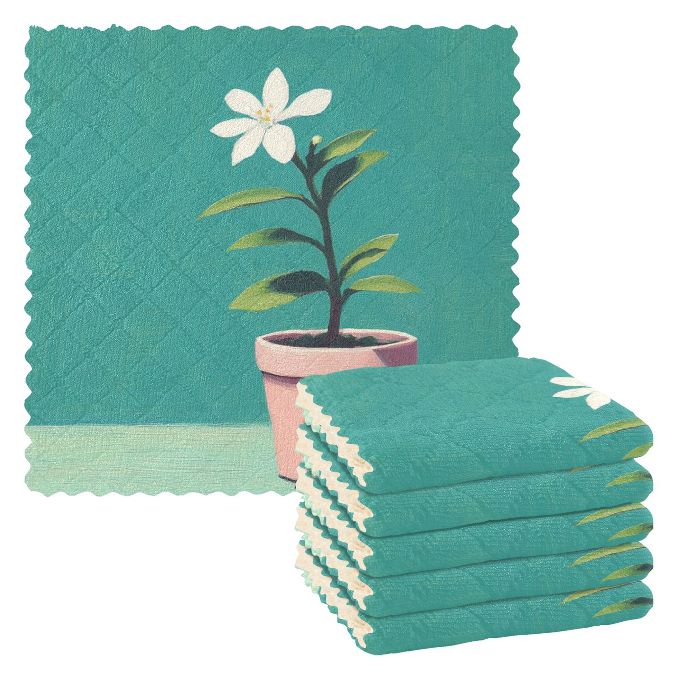Flower Pot Pattern Design 6 Pack Kitchen Cleaning Cloths 11'' x 11 ...