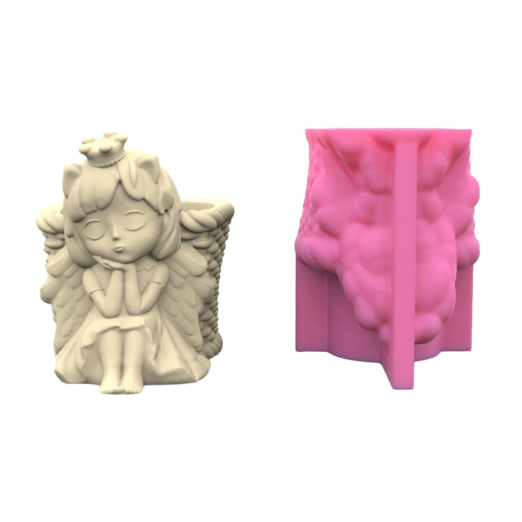 Flower Pot Silicone Mold 3D Angel Girl Concrete Candlestick Resin Mould ...