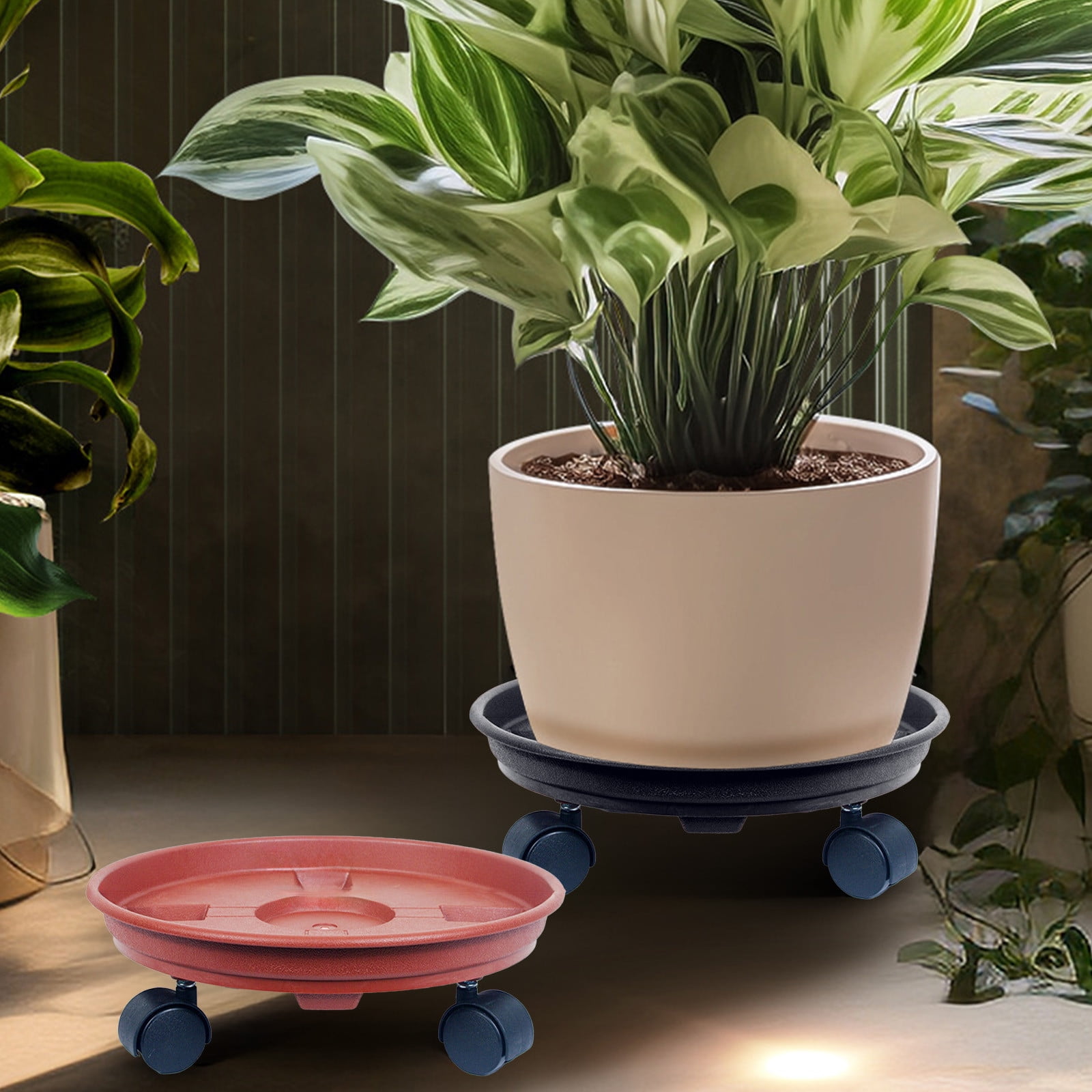 Flower Pot Tray With Wheels Thick Base Roller Large Plastic Plant Water ...