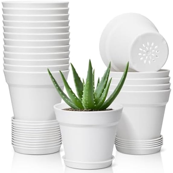 Flower Pots 18-Pack, 5 Inch Plant Pot with Saucer and Drainage Hole ...