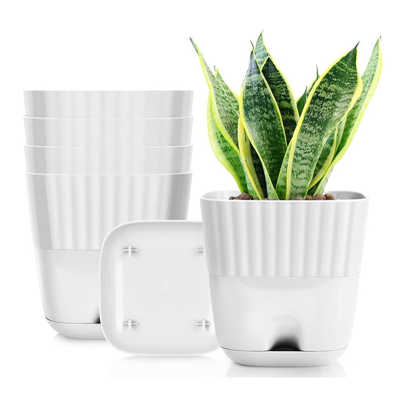 Flower Pots 6 Inch, 5 Pack Square Plant Pots with Drainage Holes and ...
