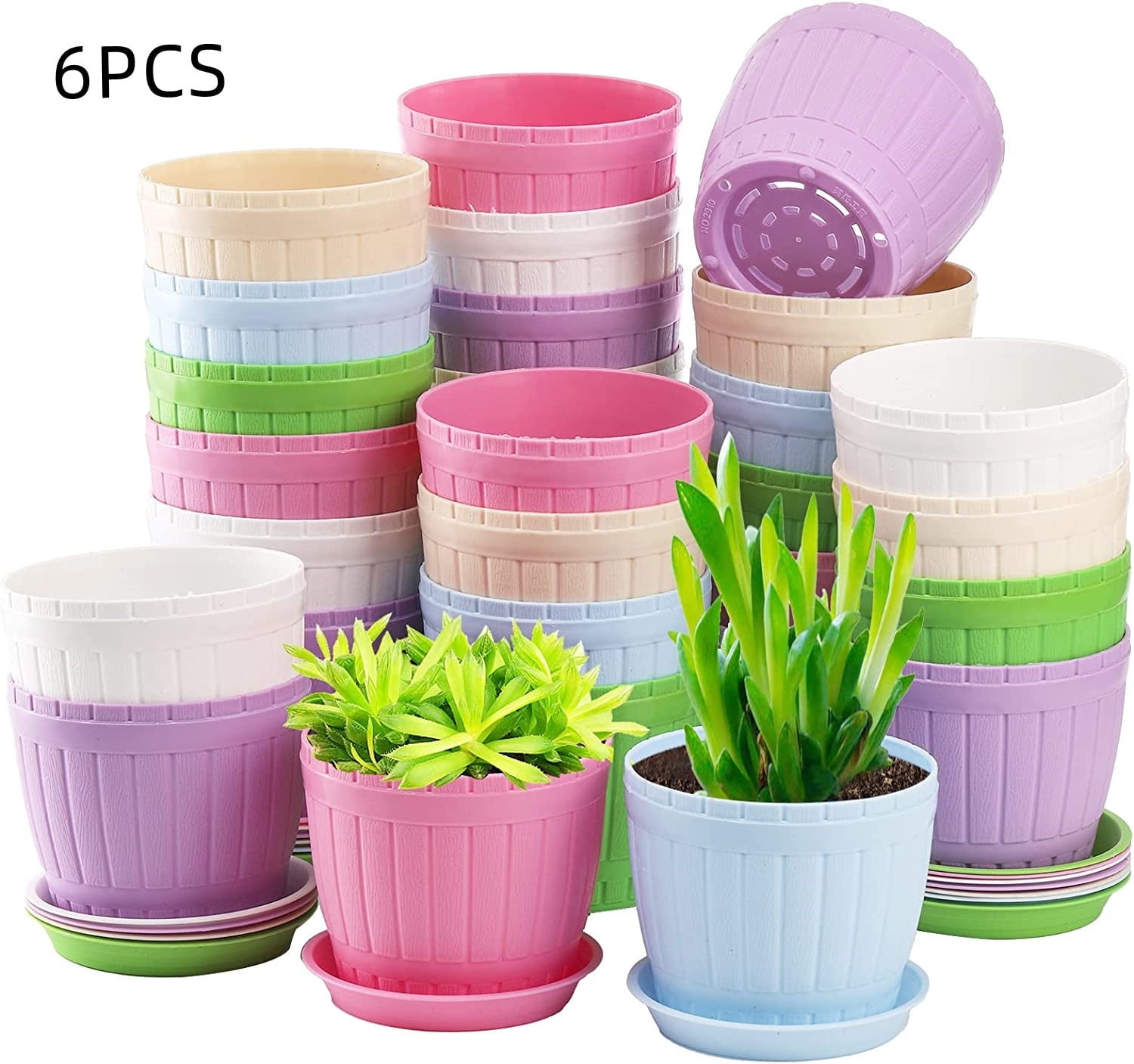 Flower Pots,Casewin 6 Pack 4.3 inch Plastic Plant Pots with Drainage ...