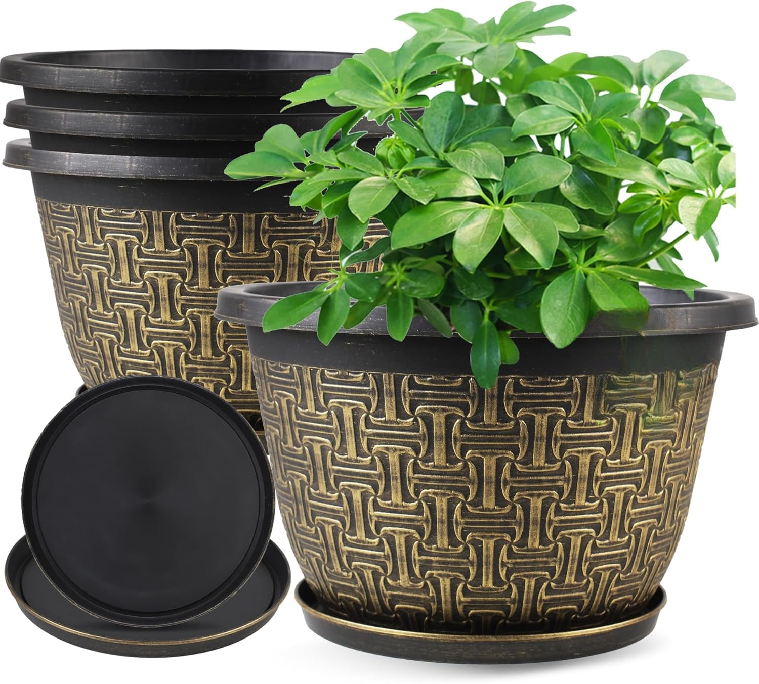 Flower Pots Outdoor with Drainage Holes & Trays, Retro Antique ...
