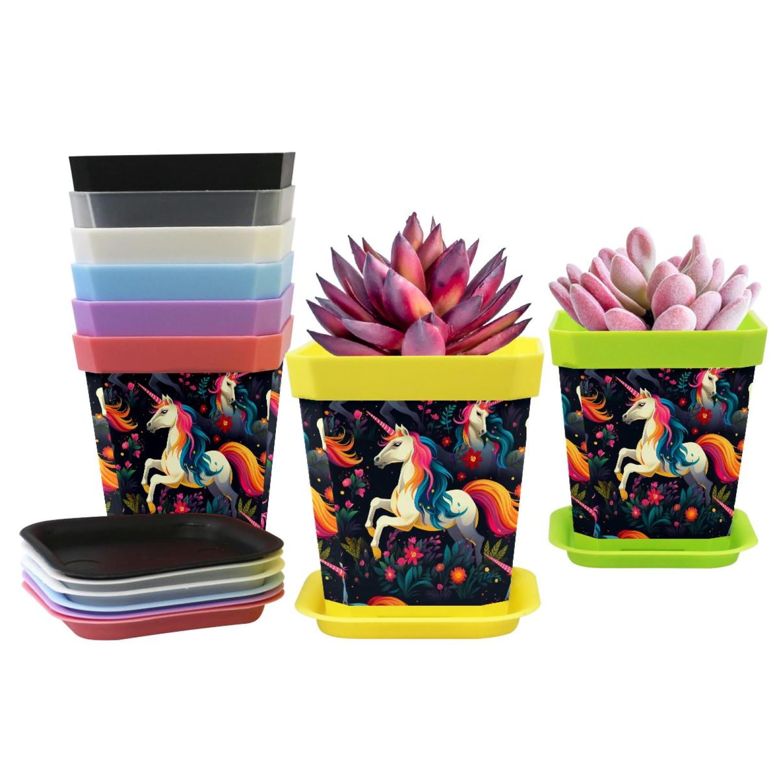 Flower Pots Plastic Planters Indoor Plant Pots, Cartoon Rainbow Unicorn ...
