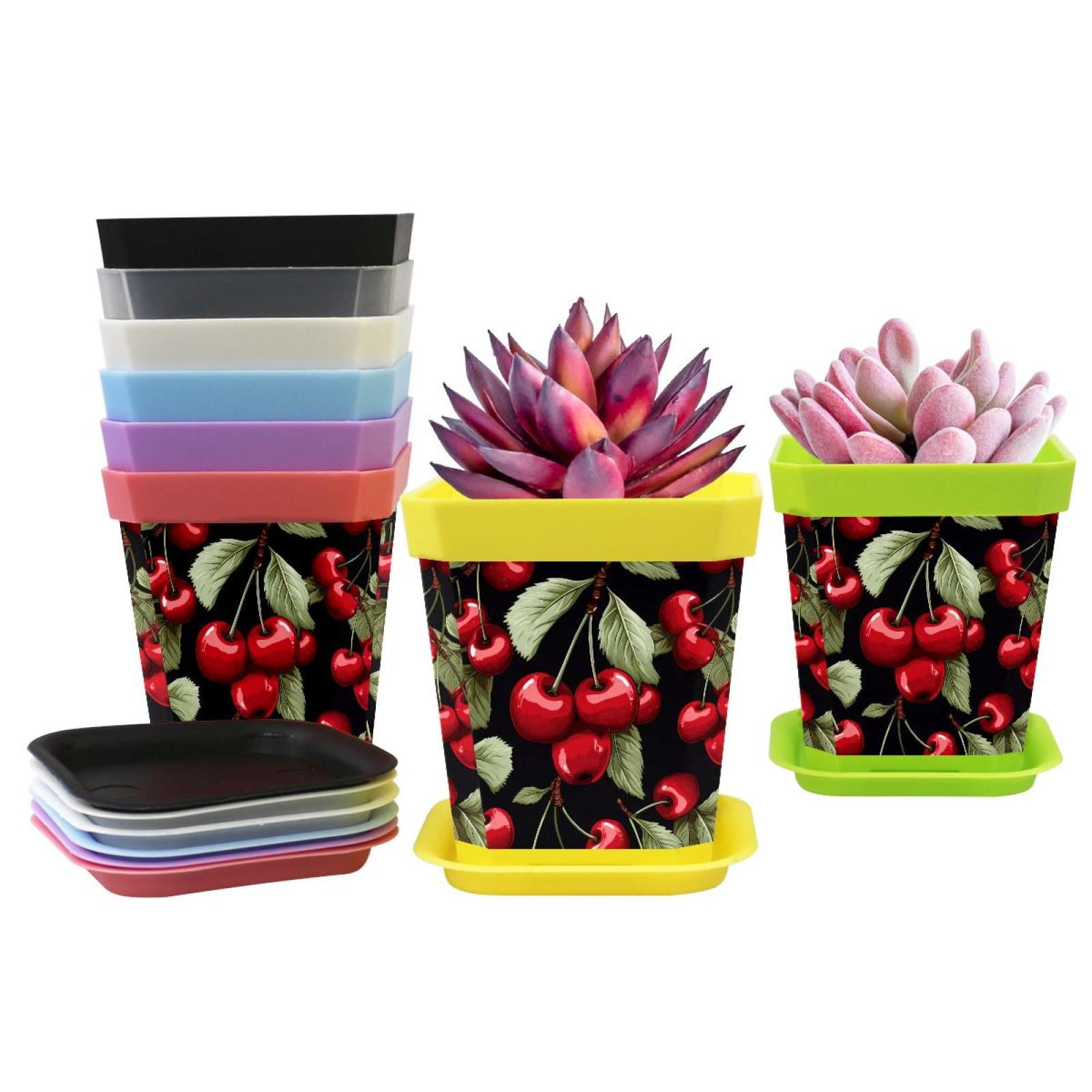 Flower Pots Plastic Planters Indoor Plant Pots, Cherry Prints Mini ...
