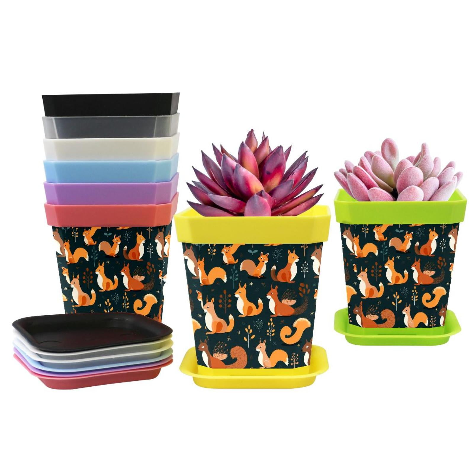 Flower Pots Plastic Planters Indoor Plant Pots, Cute Squirrel Pattern ...