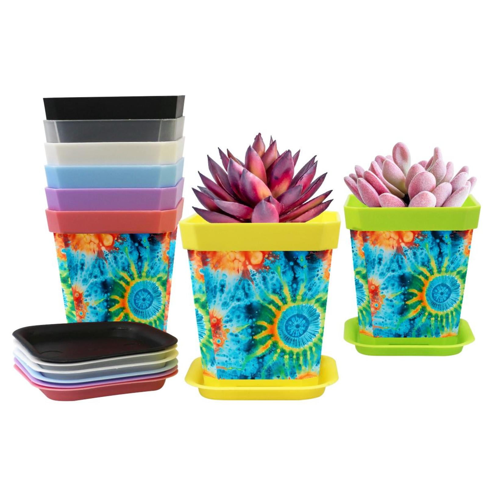 Flower Pots Plastic Planters Indoor Plant Pots, Tie Dye Print Mini ...